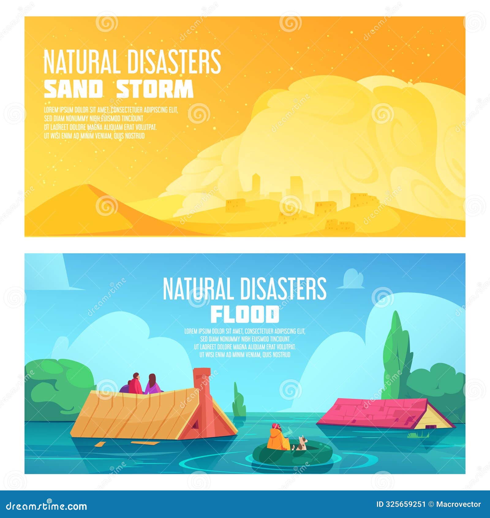 Natural Disaster Banners in Flat Design Stock Illustration ...