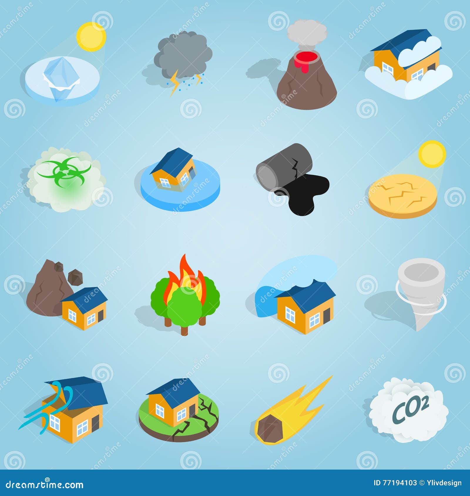 Natural Disaster Catastrophe Isometric Set Stock Vector - Illustration ...