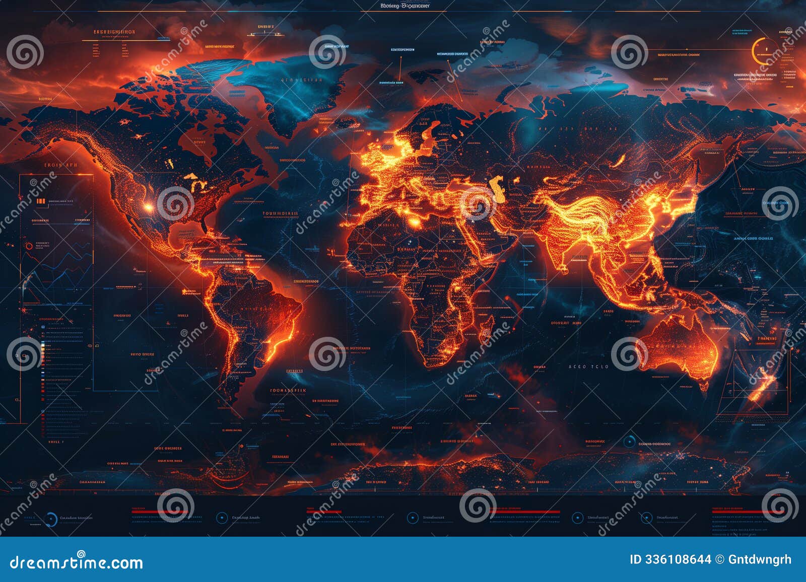 Natural Disaster Data Concept on World Map, Radar, Seismic Hazard Style ...