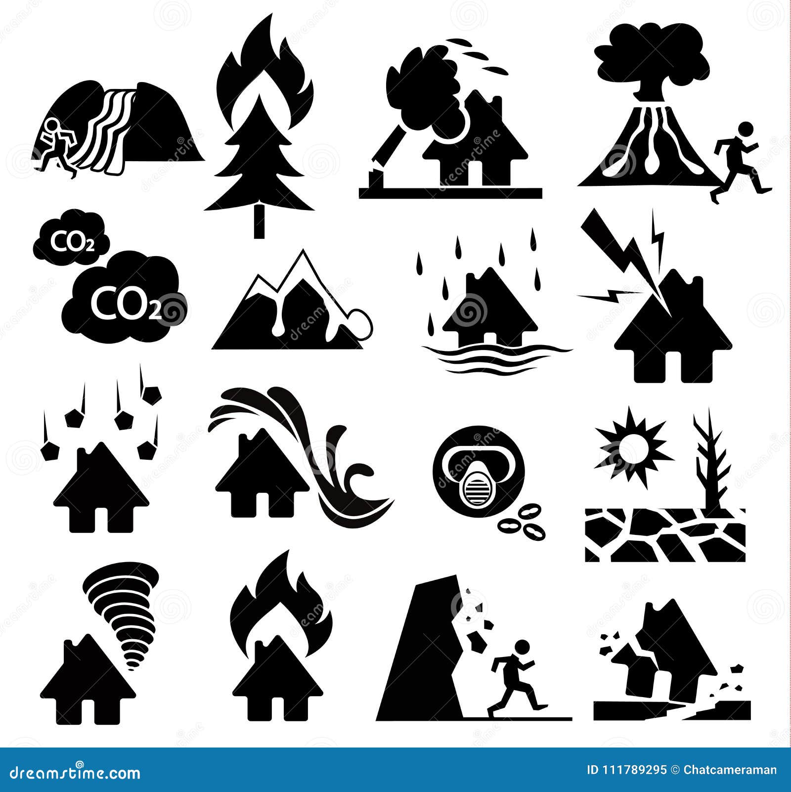 Natural disaster icon set stock vector. Illustration of cloud - 111789295