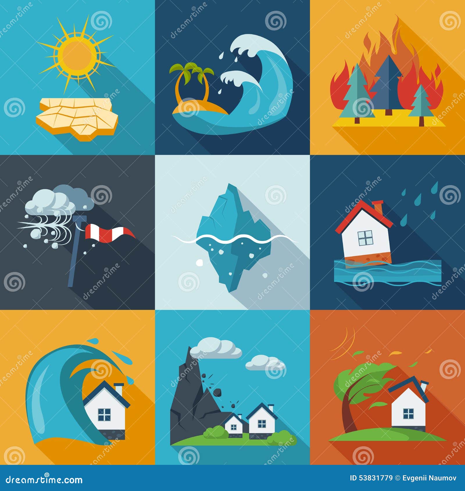 Natural Disaster Icons stock vector. Illustration of flat - 53831779