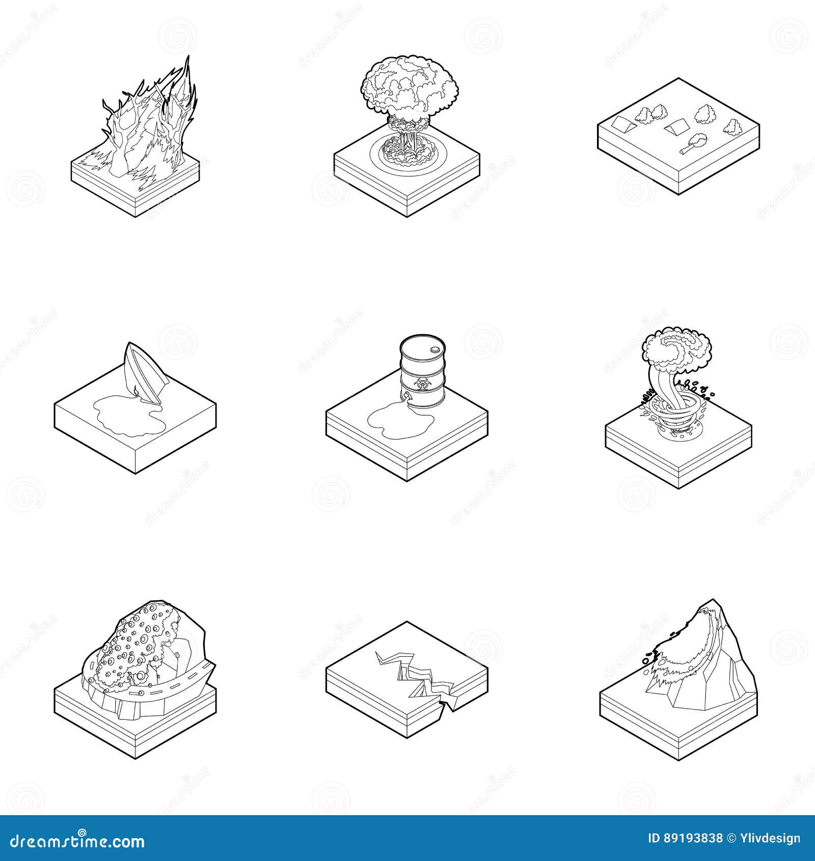 Natural Disaster Icons Set, Outline Style Stock Vector - Illustration ...