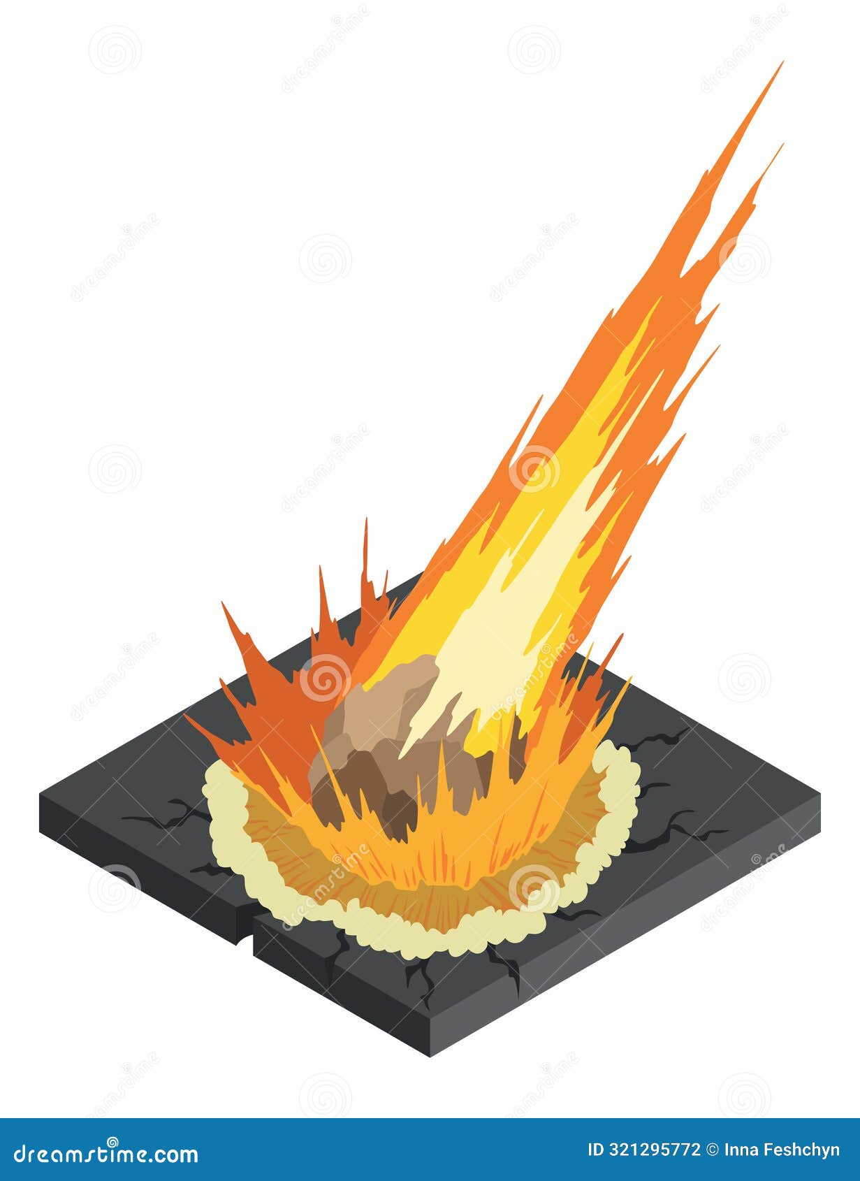 Natural Disaster Isometric Composition with View of Fallen Meteorite ...