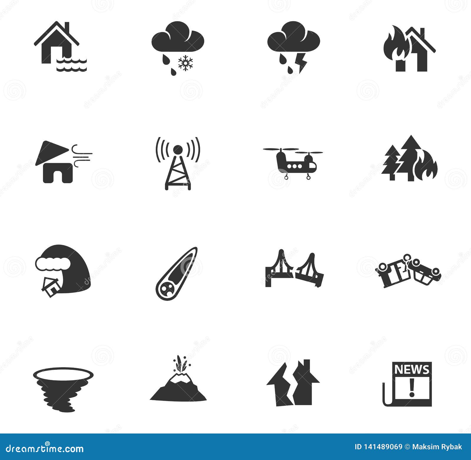Natural disasters icon set stock vector. Illustration of disasters ...