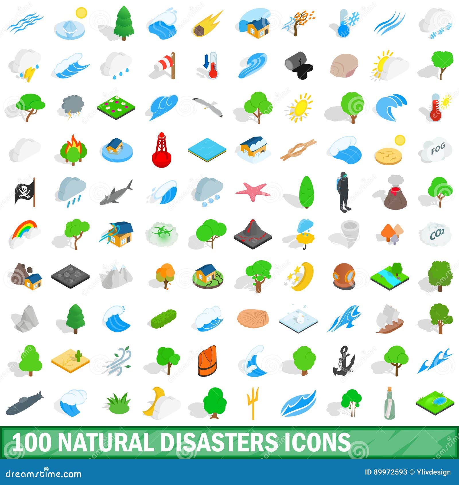 100 Natural Disasters Icons Set, Isometric Style Stock Vector ...