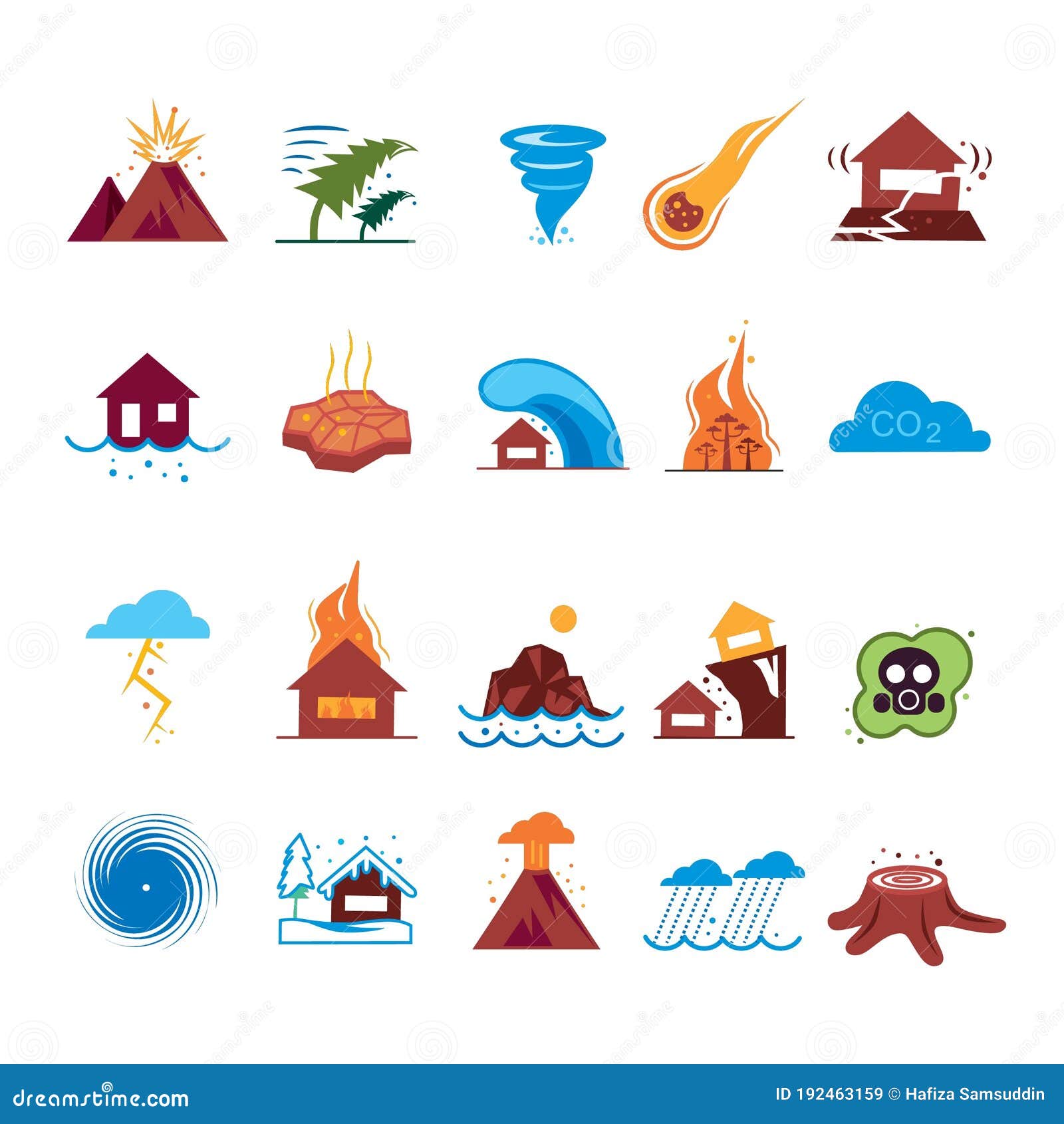 Natural Disasters and Phenomenons Set. Vector Illustration Decorative ...