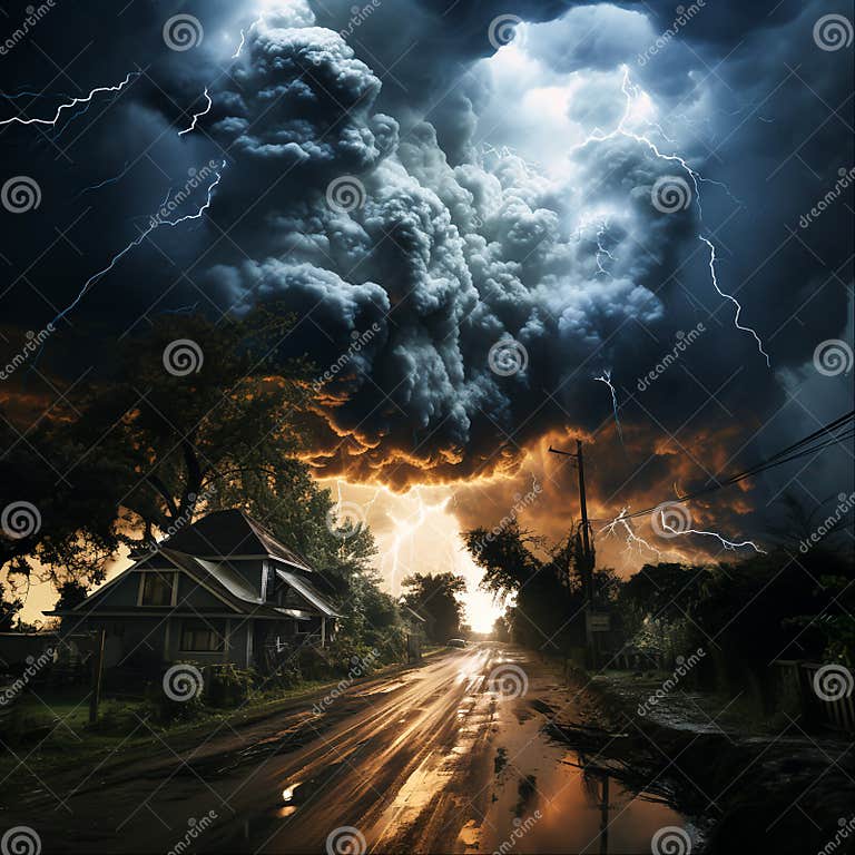 Natural Disasters Storms Thunderstorms Landscape, Generative Ai Stock Illustration ...