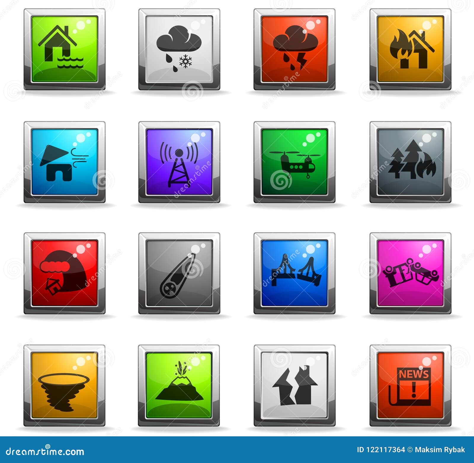 Natural disasters icon set stock illustration. Illustration of square ...
