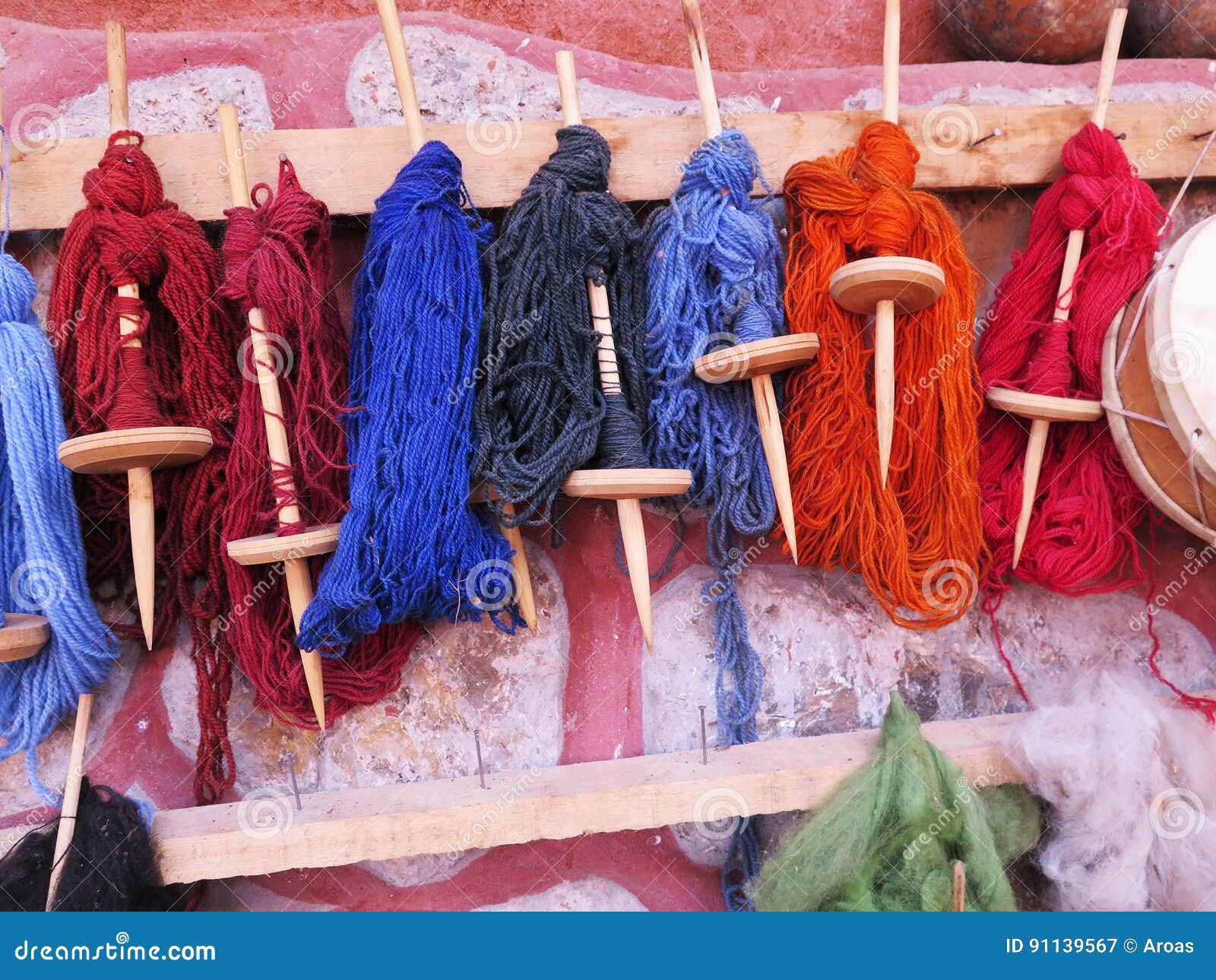 Natural Dyed Wool Yarn in the Peruvian Andes at Cuzco Stock Image ...