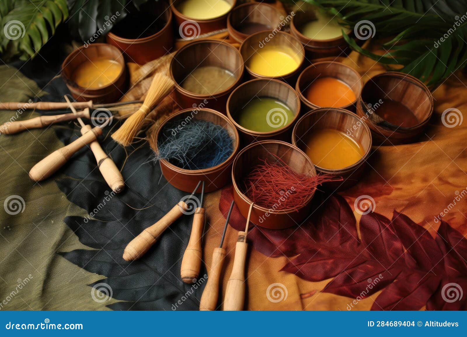 Natural Dyes and Tools for Tapa Cloth Coloring Stock Illustration ...