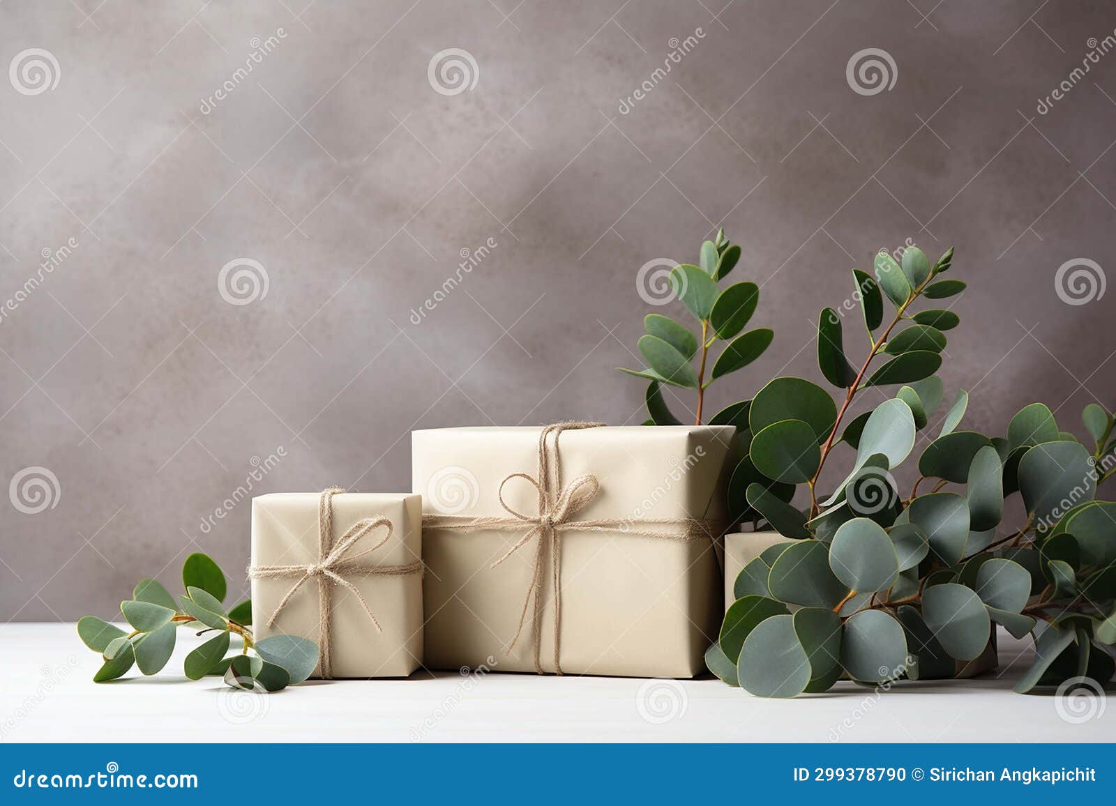 Natural Eco-friendly Gift Box. Gift Boxes and Eucalyptus Branches Stock ...