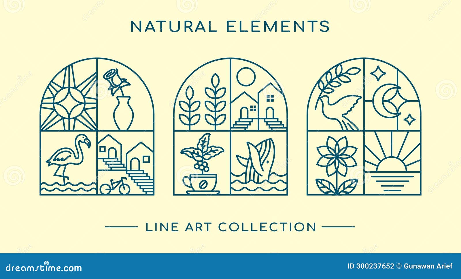 Natural Element Line Art Design Collection Stock Illustration ...