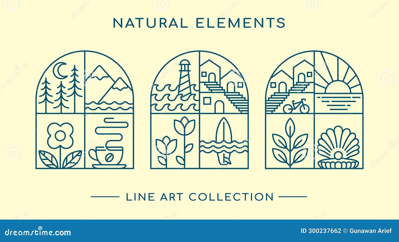 Natural Element Line Art Design Collection Stock Illustration ...