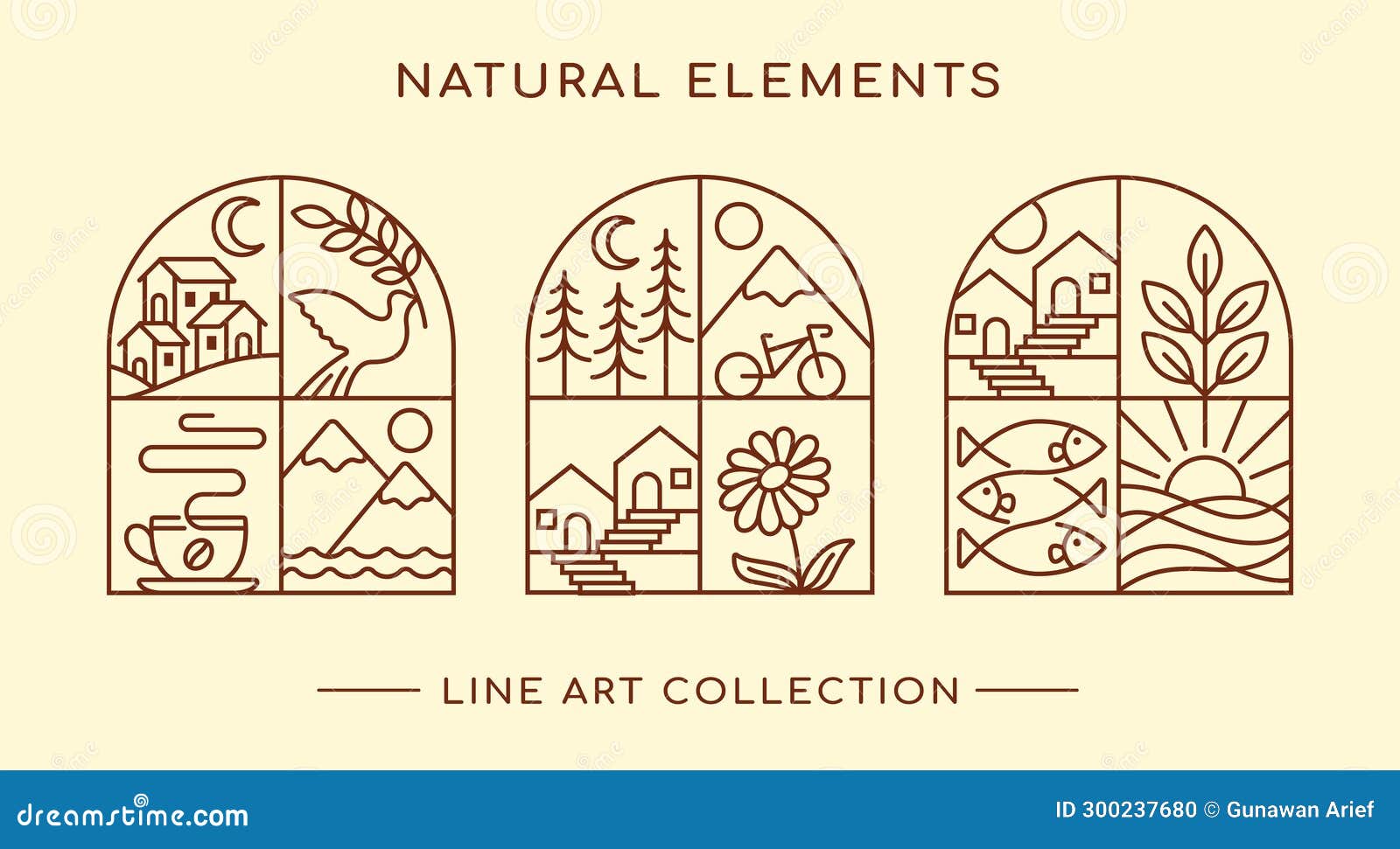 Natural Element Line Art Design Collection Stock Illustration ...