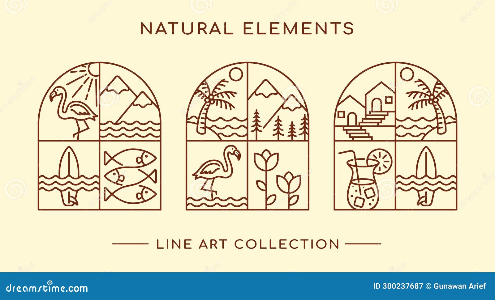 Natural Element Line Art Design Collection Stock Illustration ...
