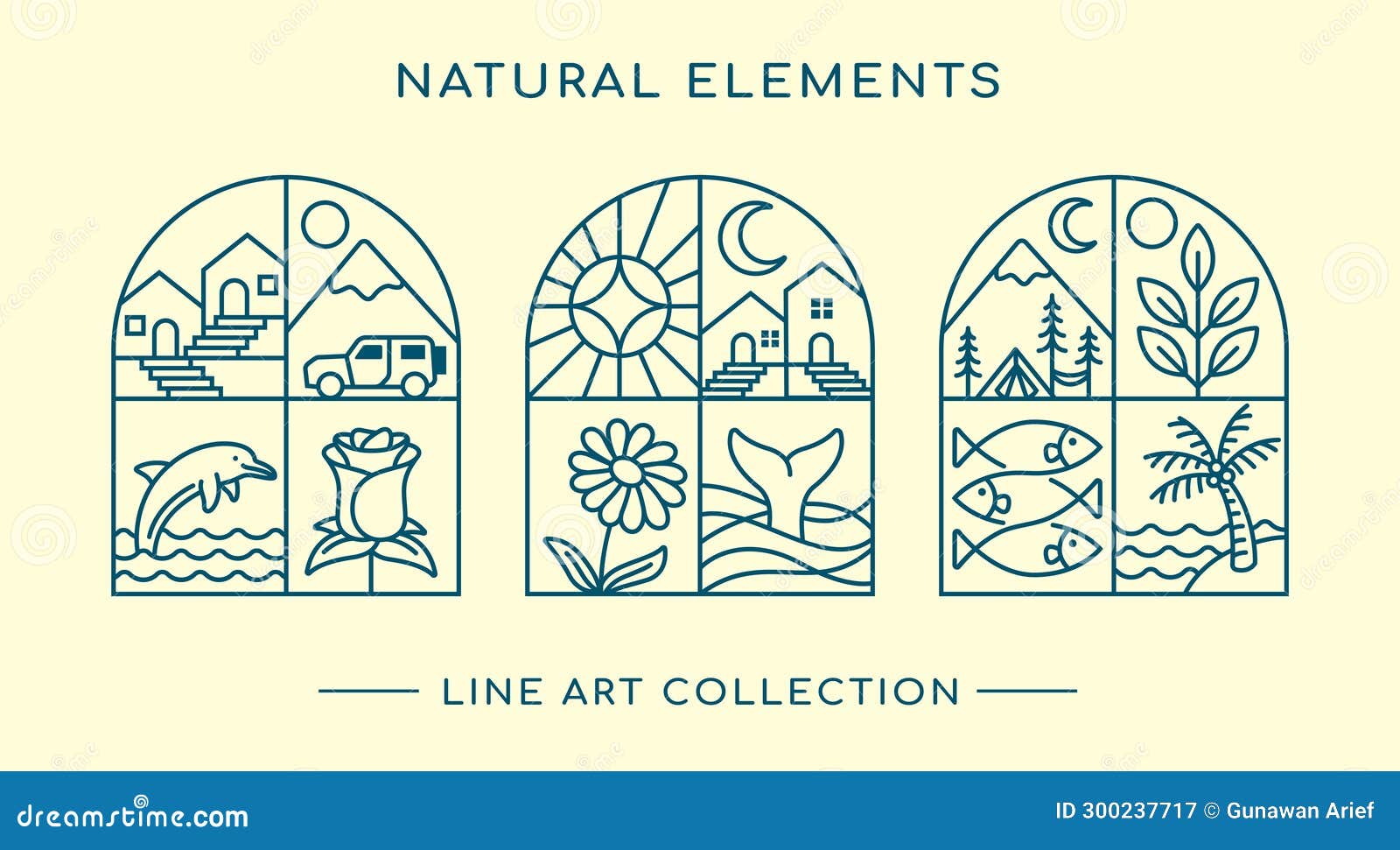 Natural Element Line Art Design Collection Stock Vector - Illustration ...