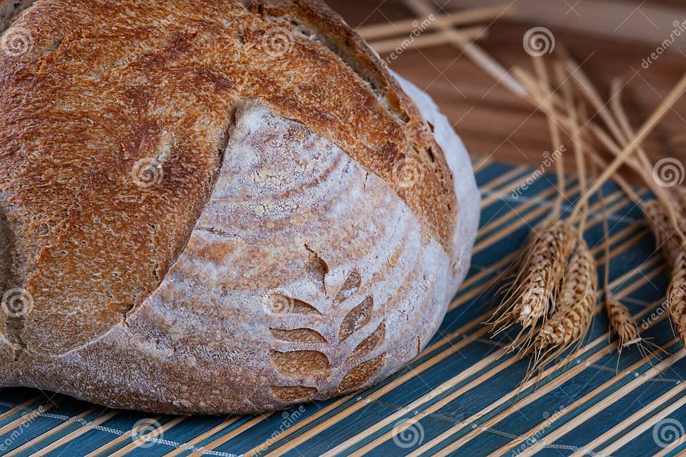Natural Fermentation Artisanal Bread Ready on Table Next To Wheat ...