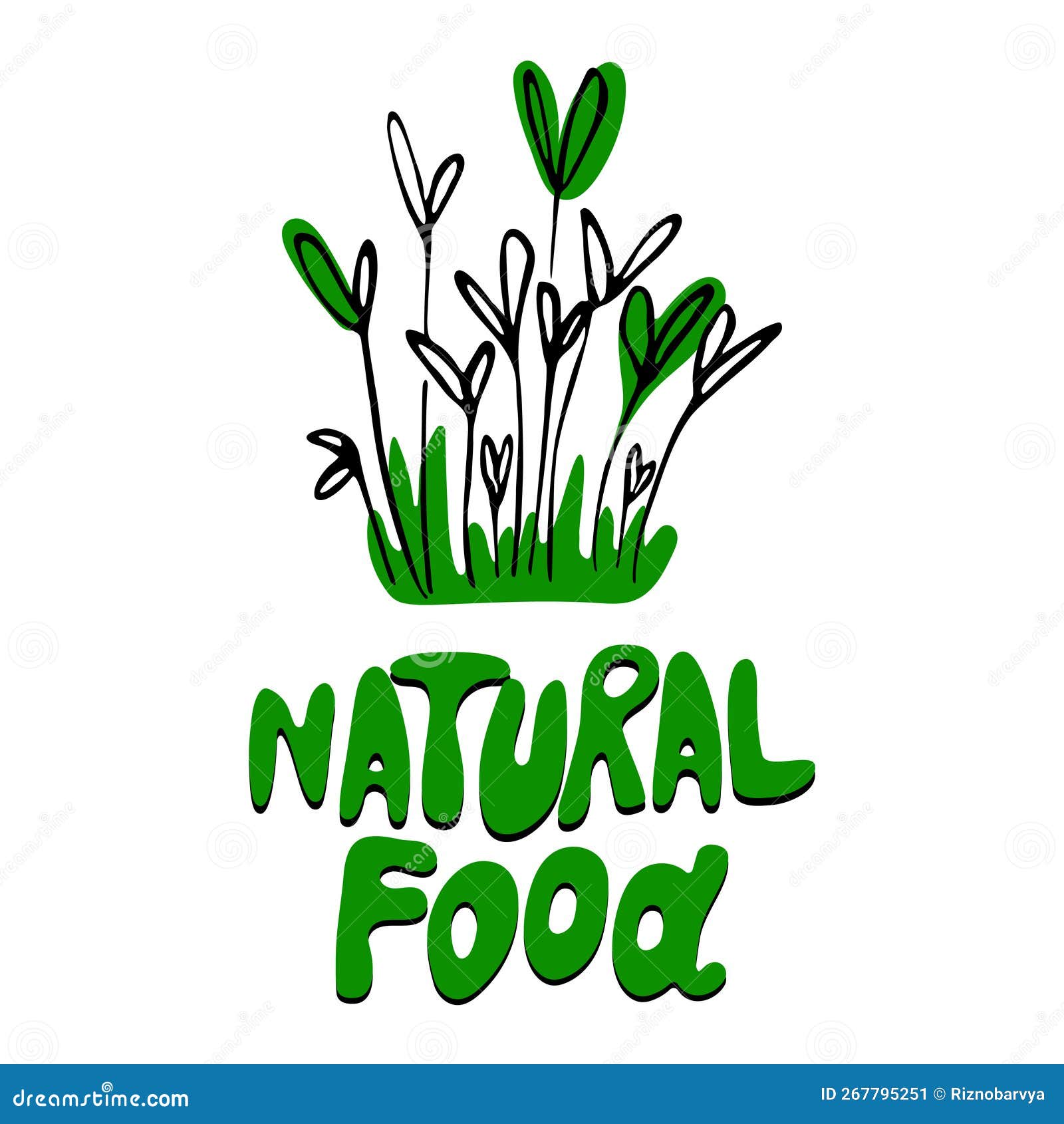 Natural Food Label. Microgreen on Cute Logo, Sticker, Label with Text ...