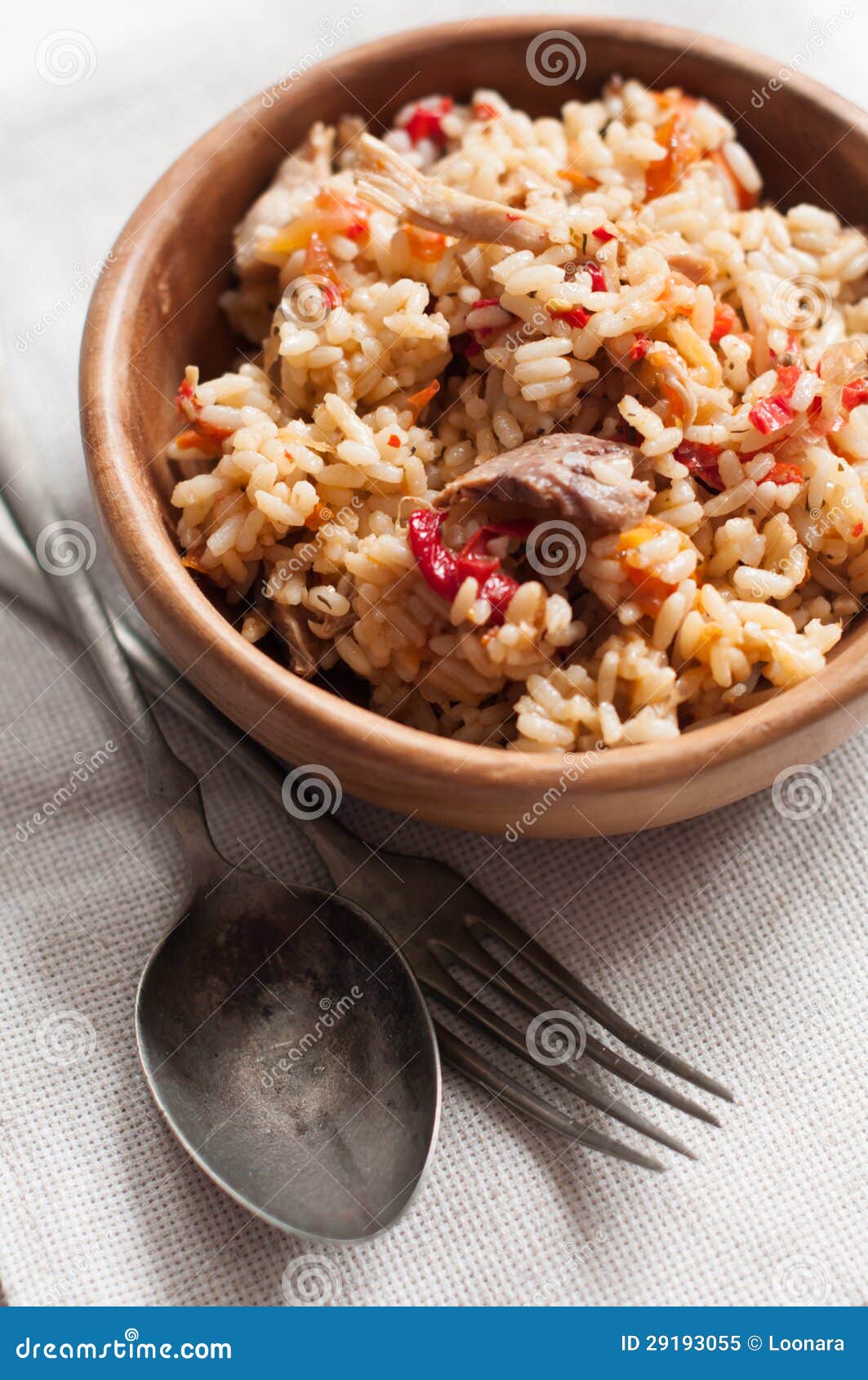 Natural Food: Rice with Meat and Vegetables Stock Image - Image of fork ...