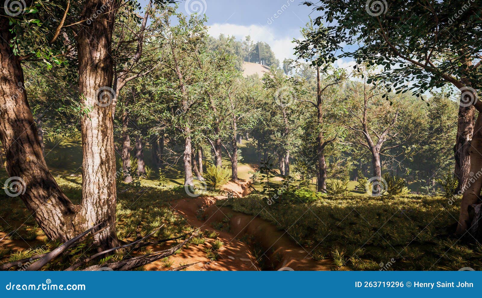 Natural Forest Landscape and Metaverse Technology. 3D Render Stock ...