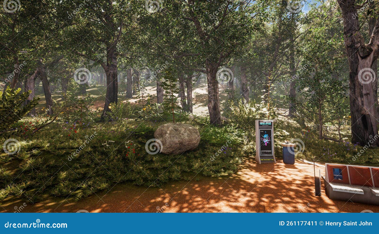 Natural Forest Landscape and Metaverse Technology. 3D Render Stock ...