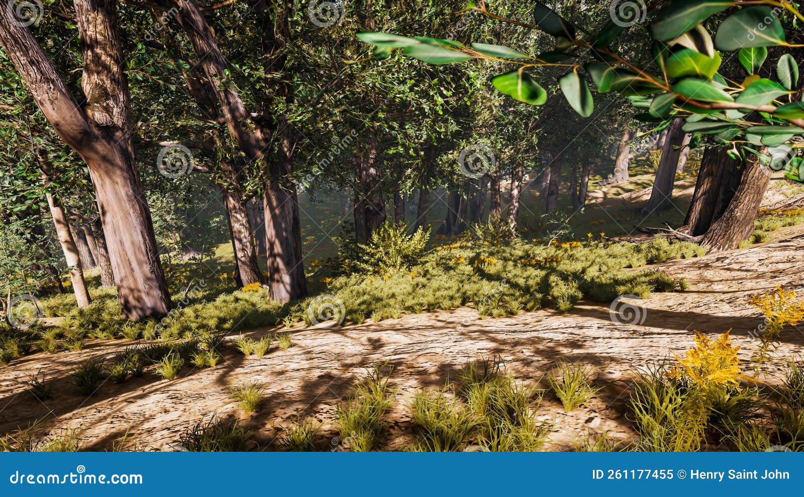 Natural Forest Landscape and Metaverse Technology. 3D Render Stock ...
