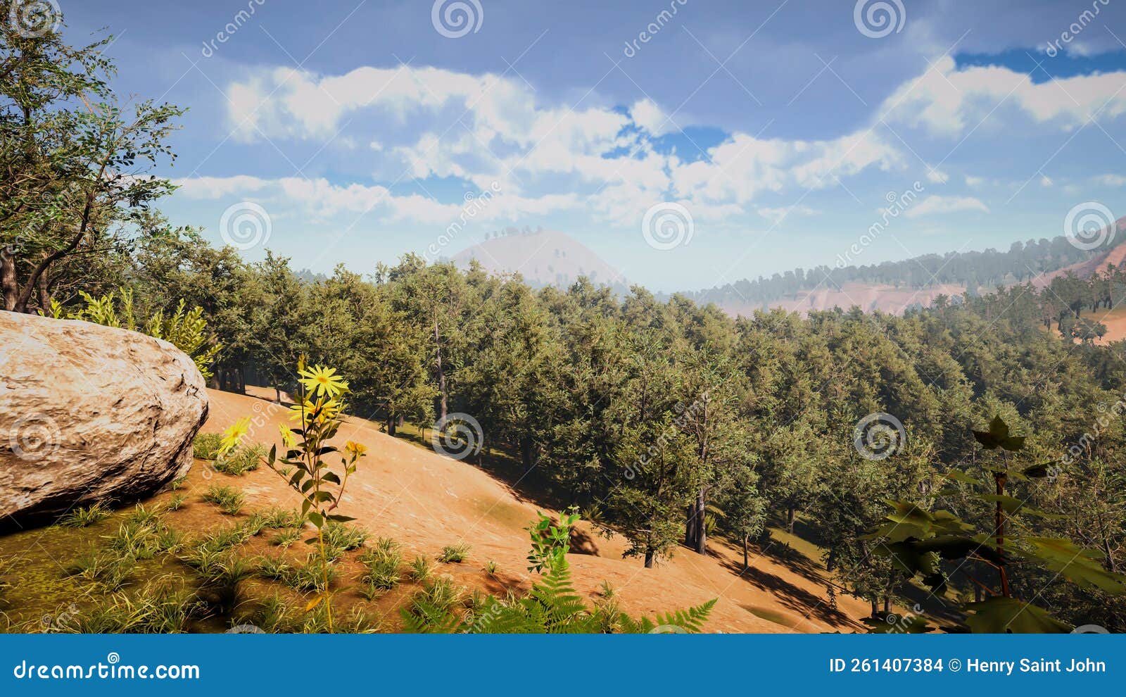 Natural Forest Landscape and Metaverse Technology. 3D Render Stock ...