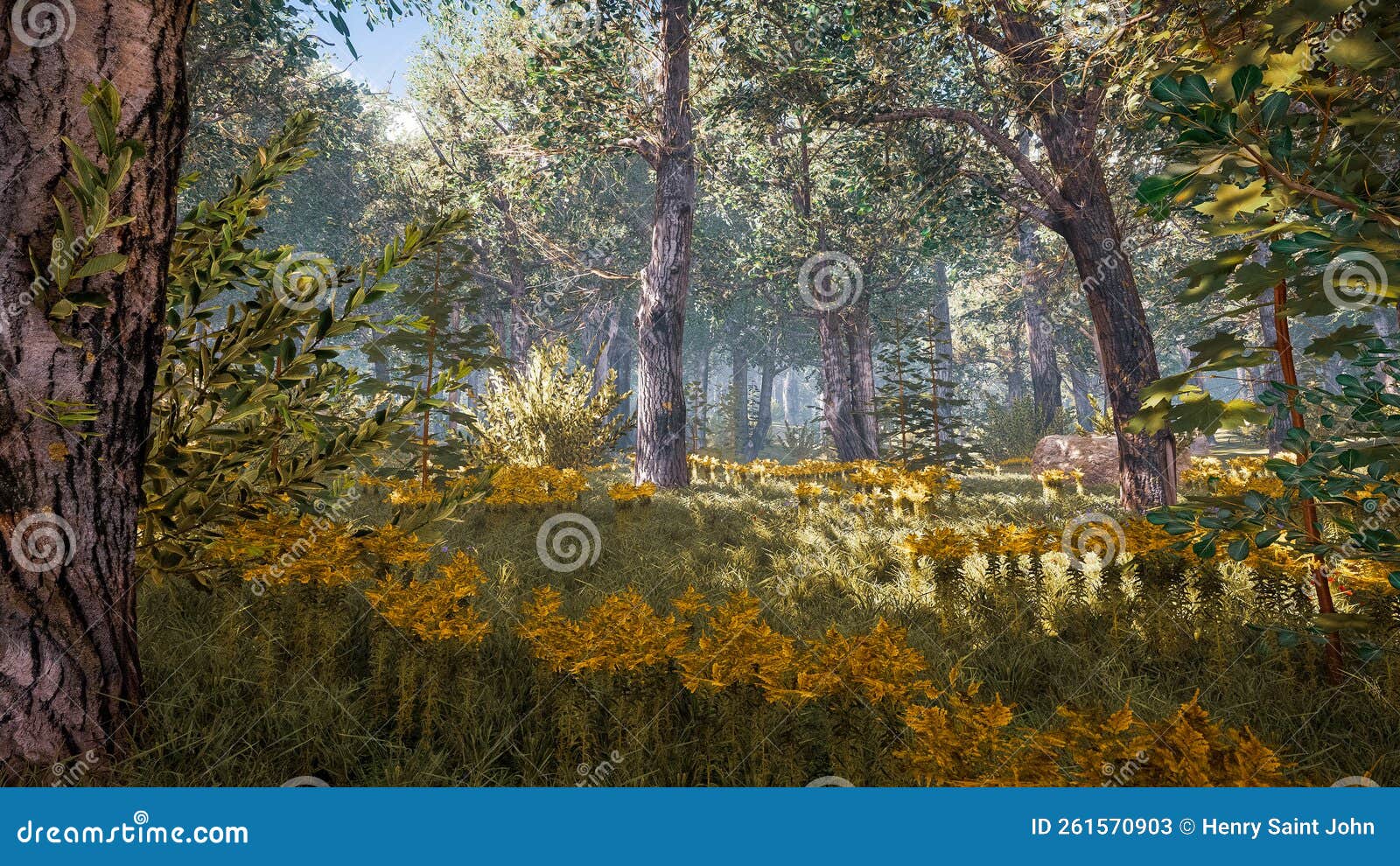 Natural Forest Landscape and Metaverse Technology. 3D Render Stock ...