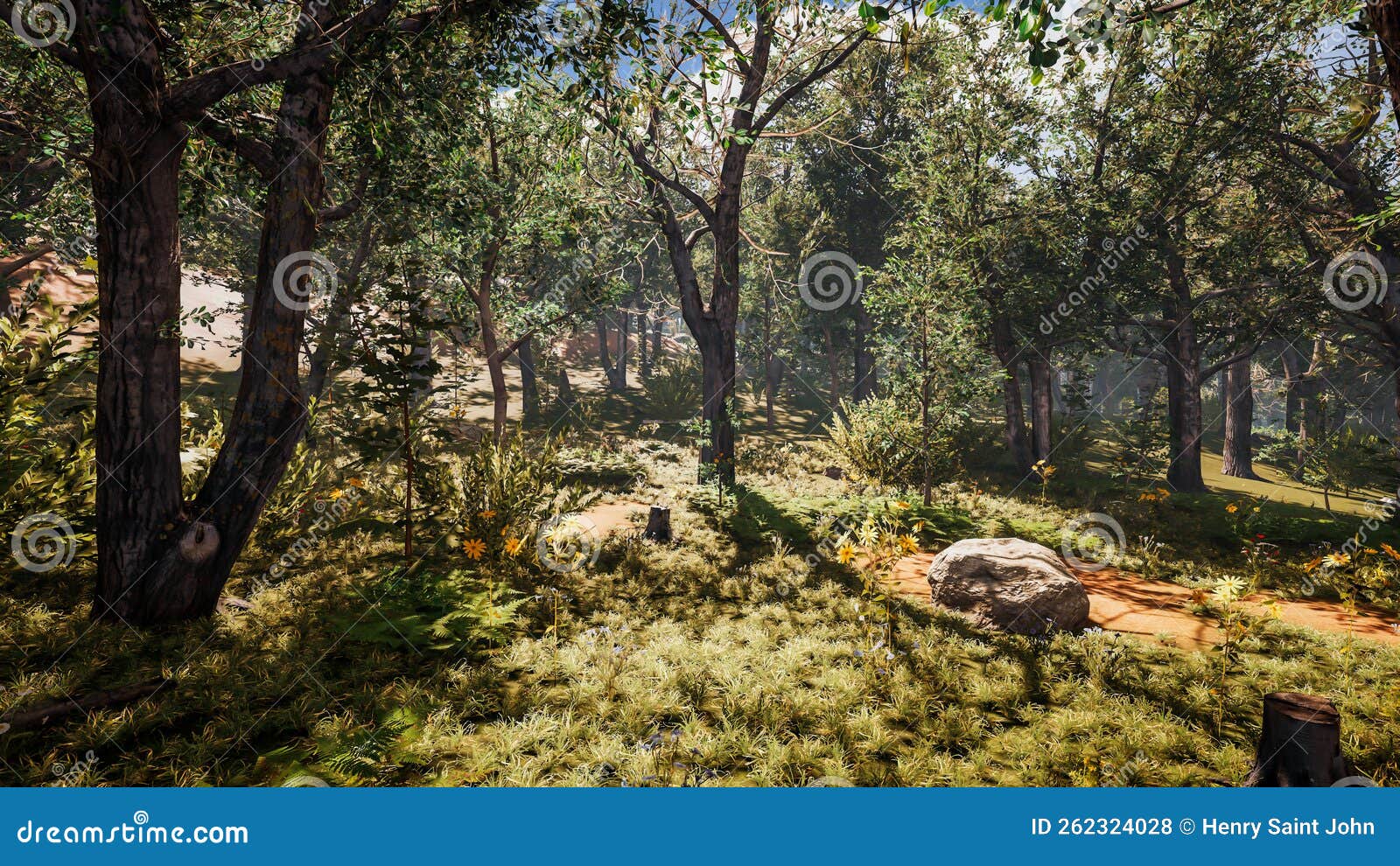 Natural Forest Landscape and Metaverse Technology. 3D Render Stock ...