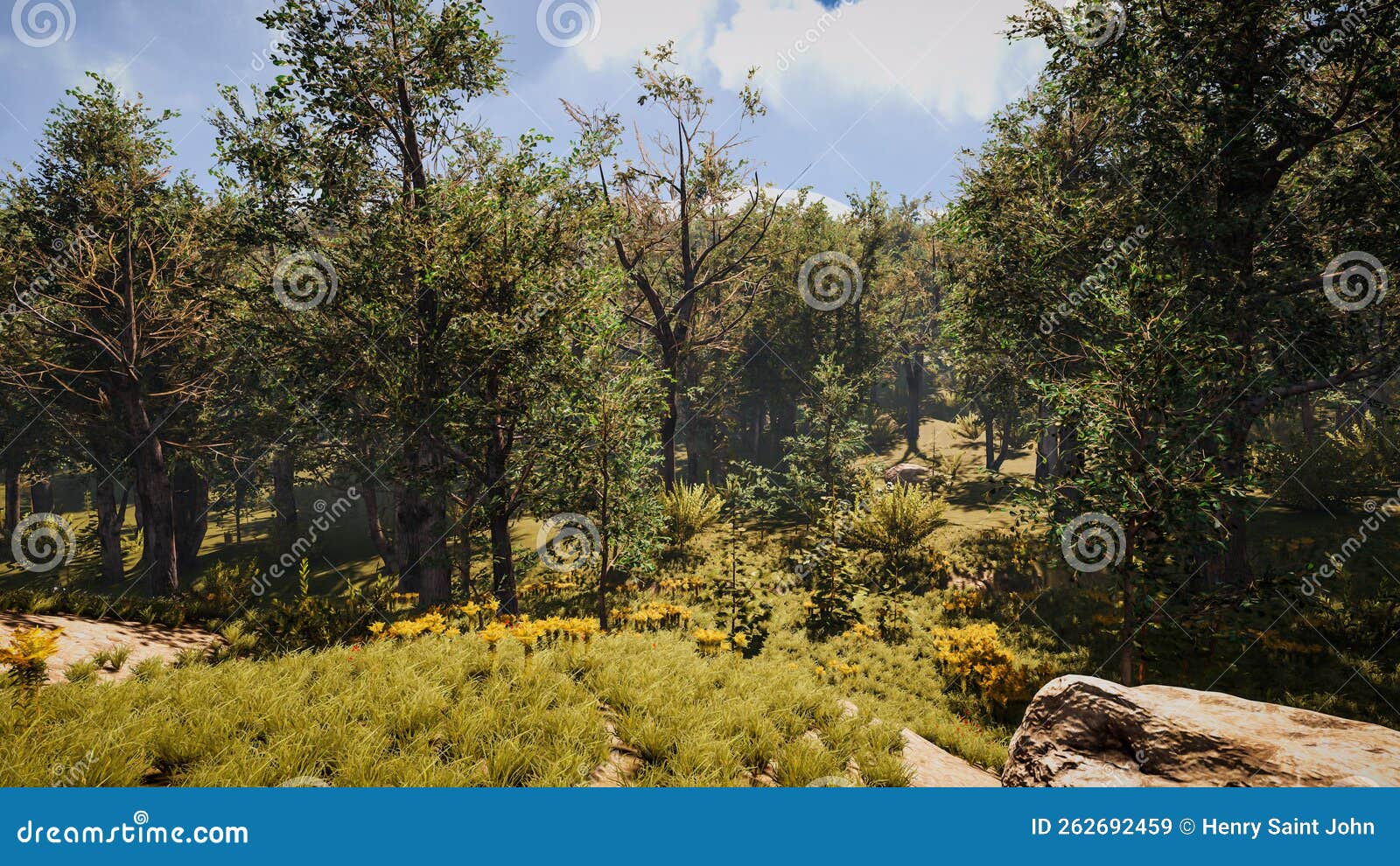 Natural Forest Landscape and Metaverse Technology. 3D Render Stock ...