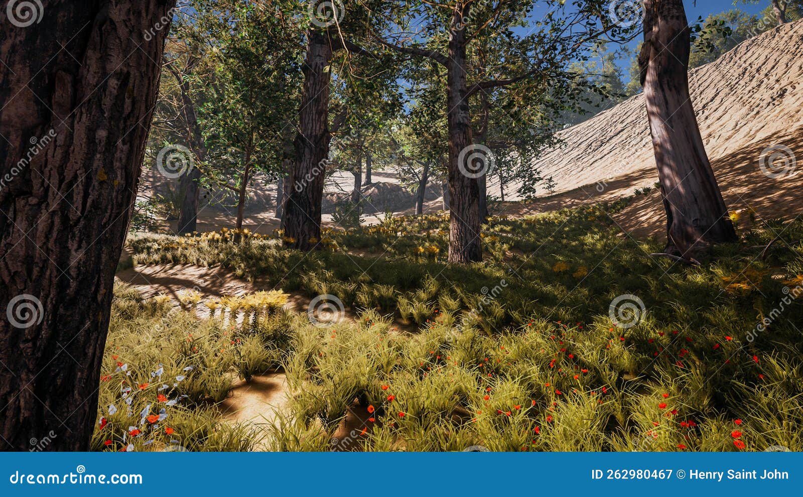 Natural Forest Landscape and Metaverse Technology. 3D Render Stock ...