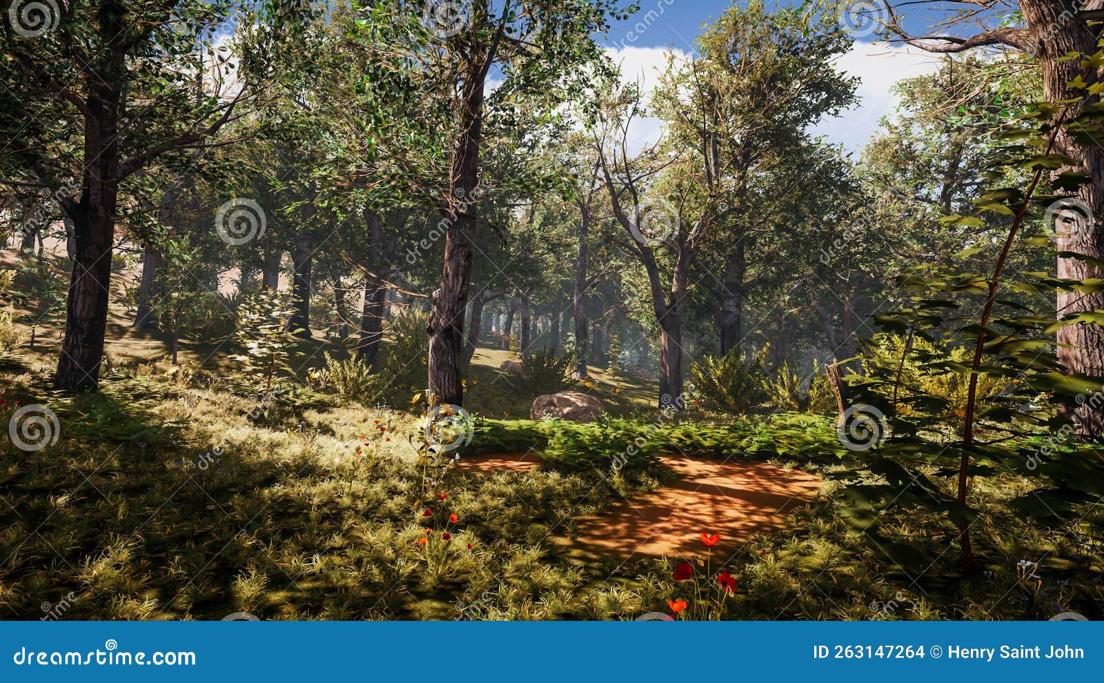 Natural Forest Landscape and Metaverse Technology. 3D Render Stock ...
