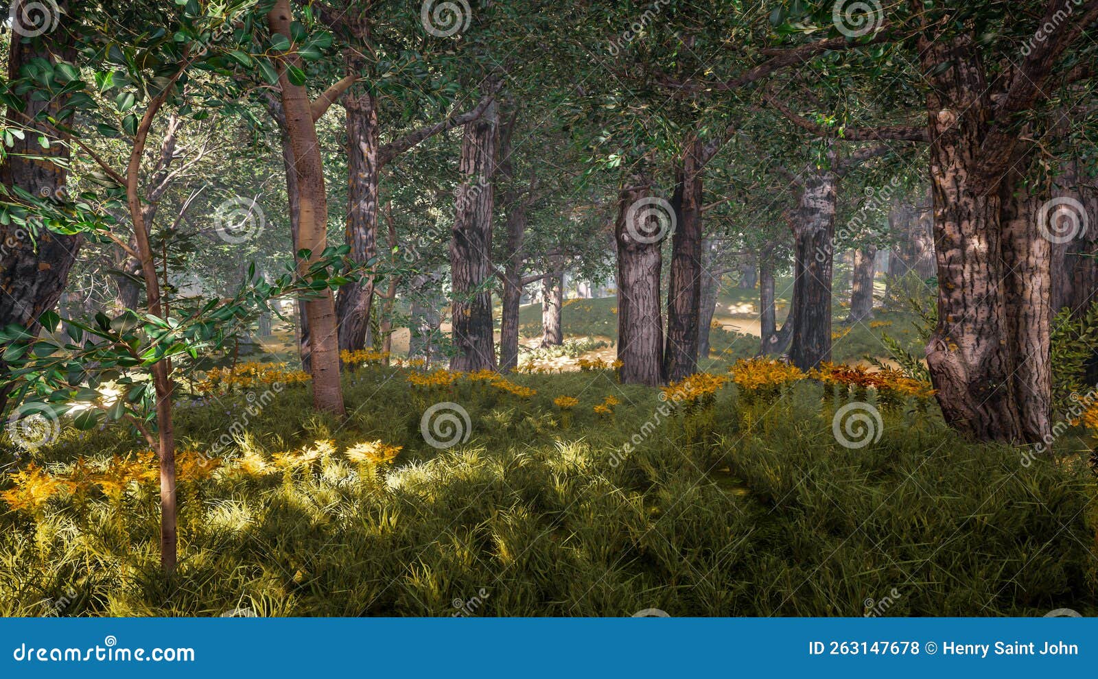 Natural Forest Landscape and Metaverse Technology. 3D Render Stock ...