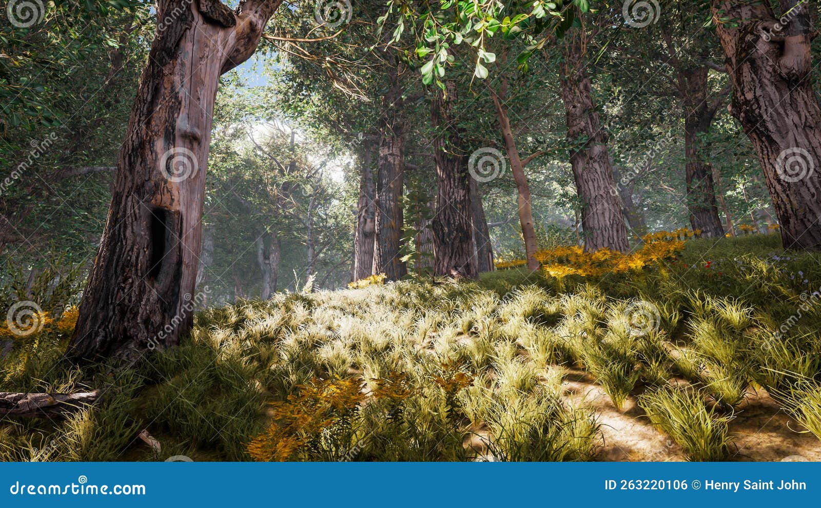 Natural Forest Landscape and Metaverse Technology. 3D Render Stock ...