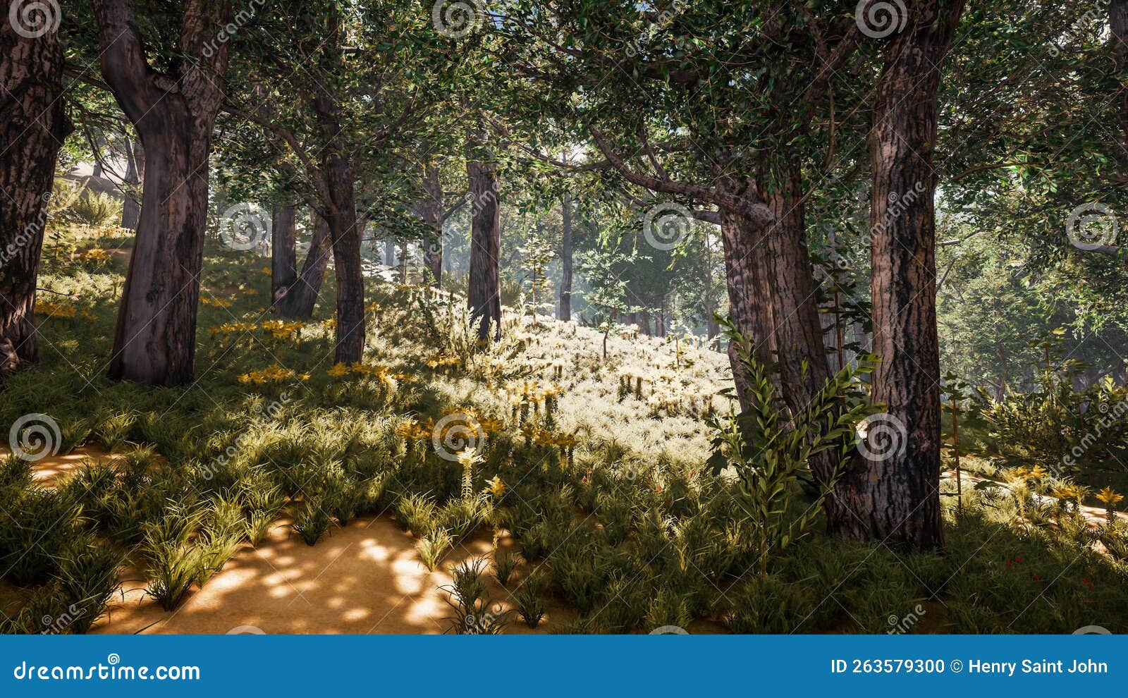 Natural Forest Landscape and Metaverse Technology. 3D Render Stock ...