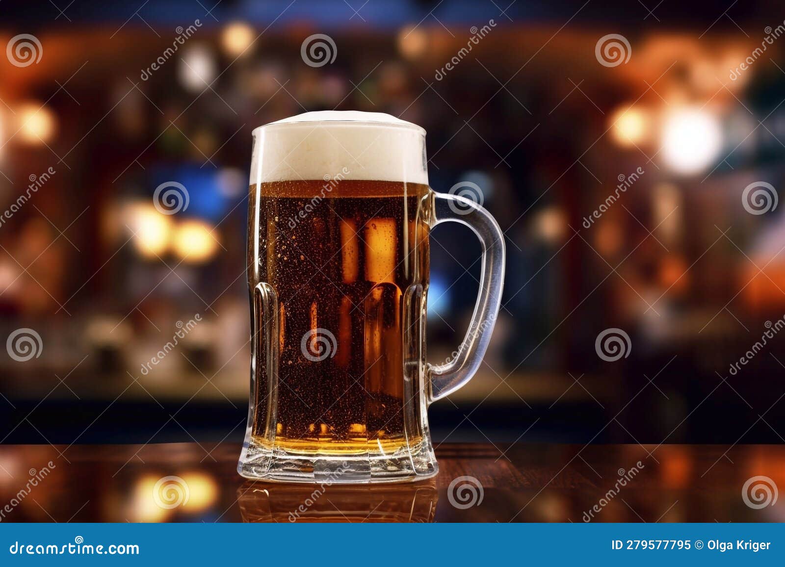 Natural Fresh Beer in a Mug on the Bar Counter Stock Illustration ...