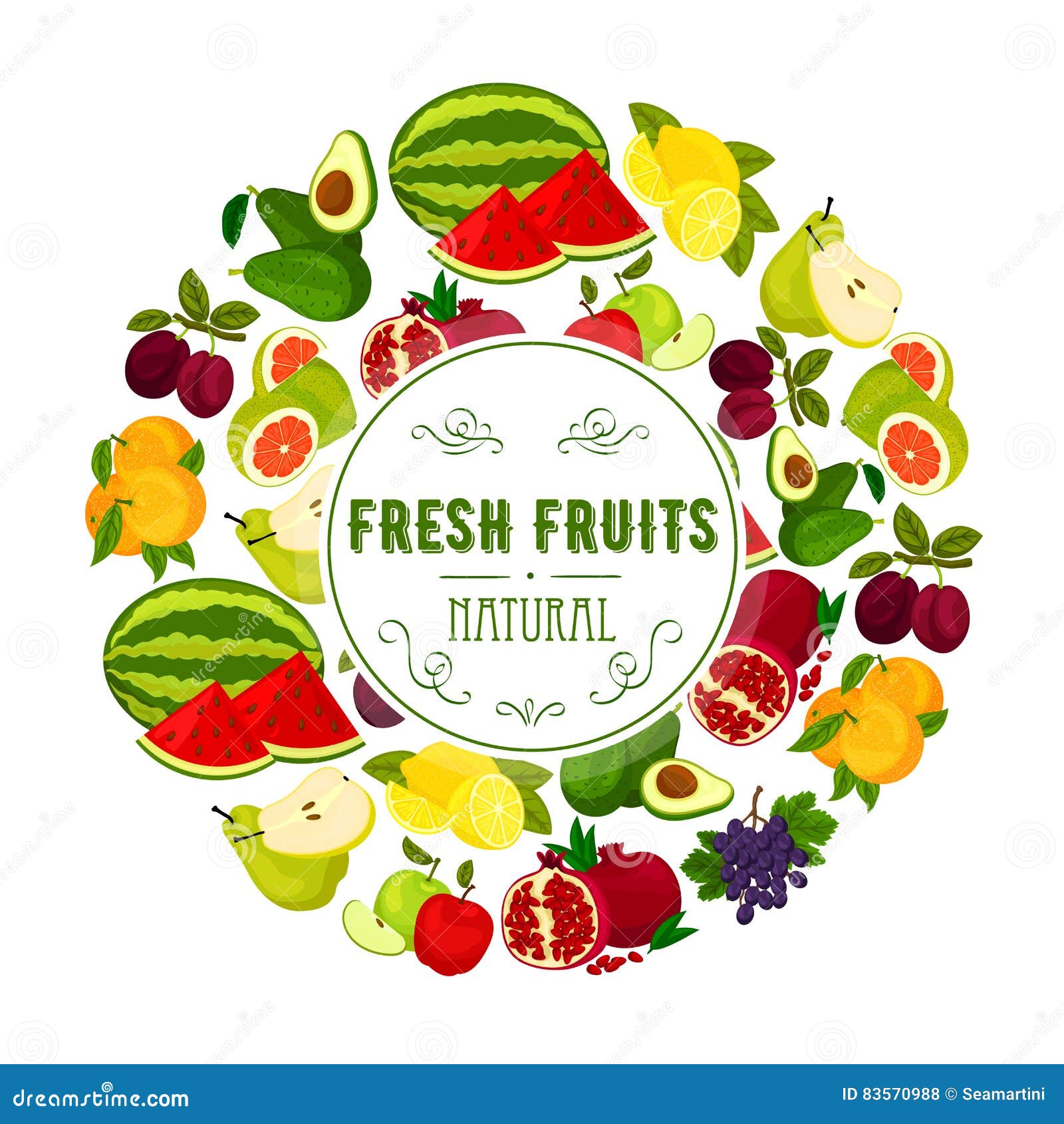 Natural Fresh Fruits Round Label Design Stock Vector - Illustration of ... Natural Fresh Fruits Round Label Design Stock Vector - Illustration of ...
