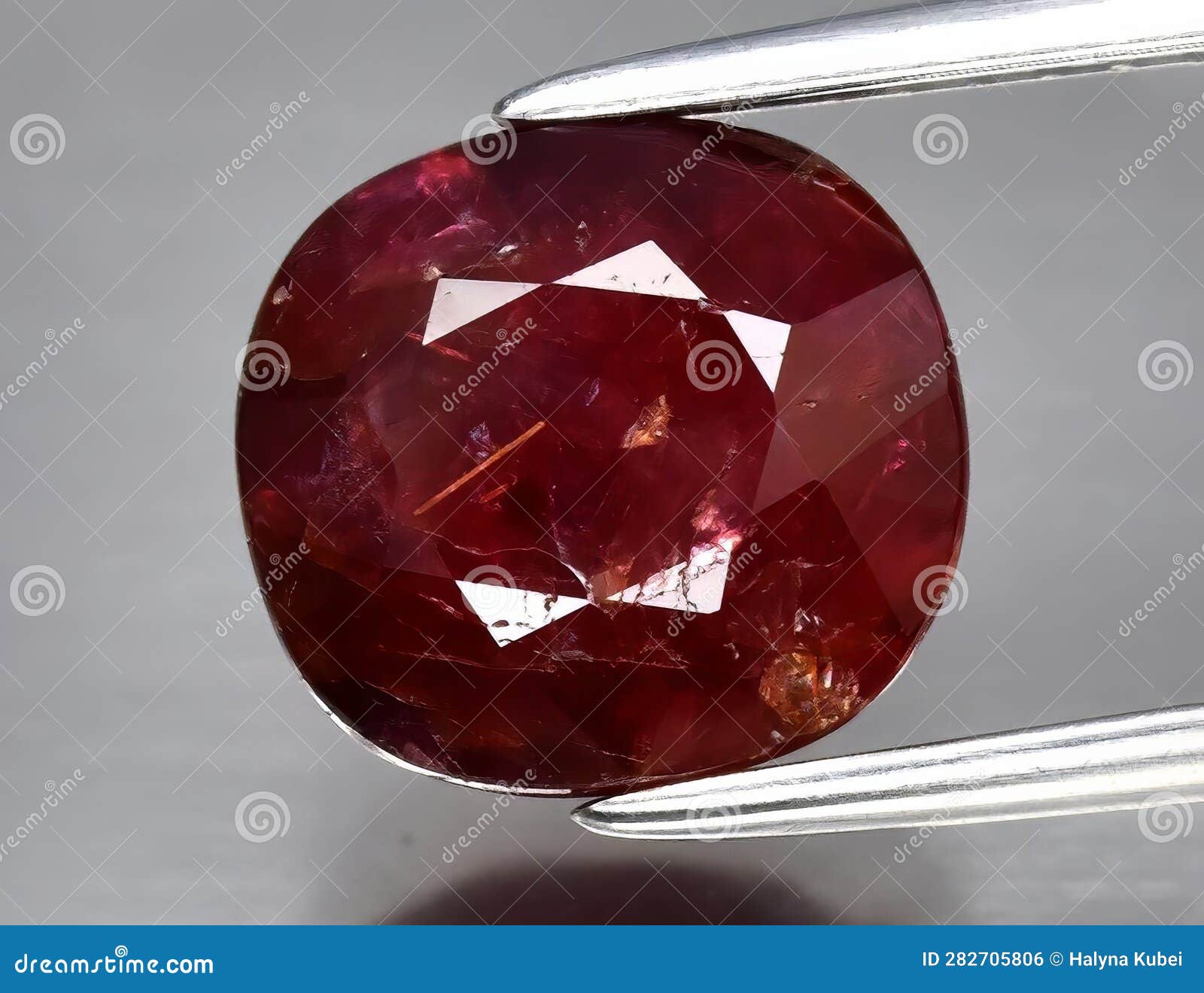 Natural Gemstone Red Ruby on Gray Background Stock Photo - Image of ...