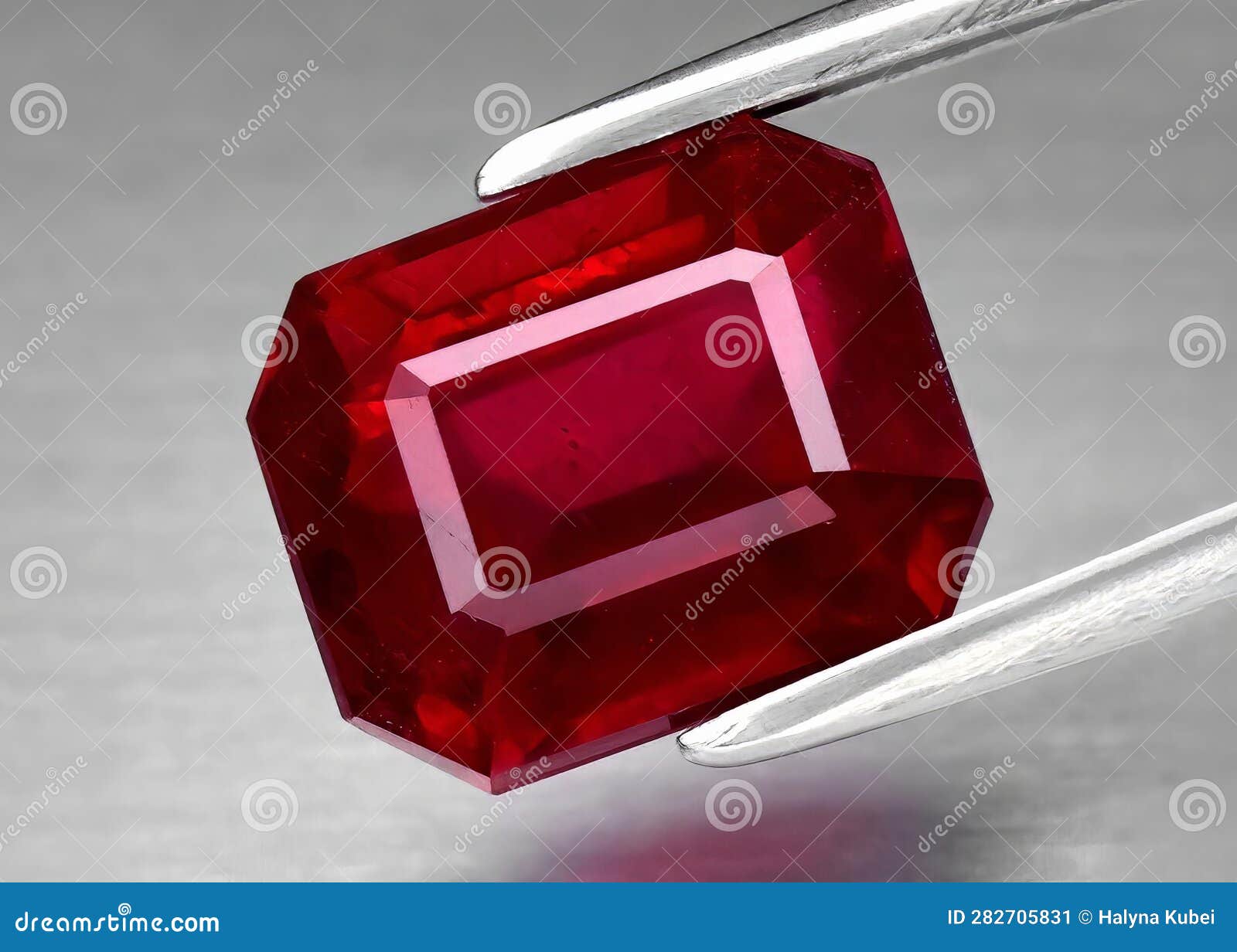Natural Gemstone Red Ruby on Gray Background Stock Image - Image of ...