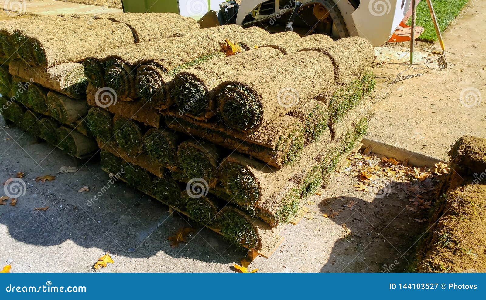 Stacks of Sod Rolls for New Lawn Stock Image - Image of gardener ...