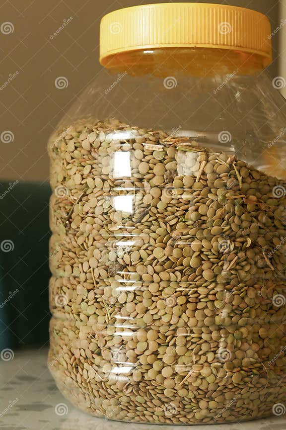 Natural Green Dried Lentils, Table Dried Lentils in a Storage Container ...