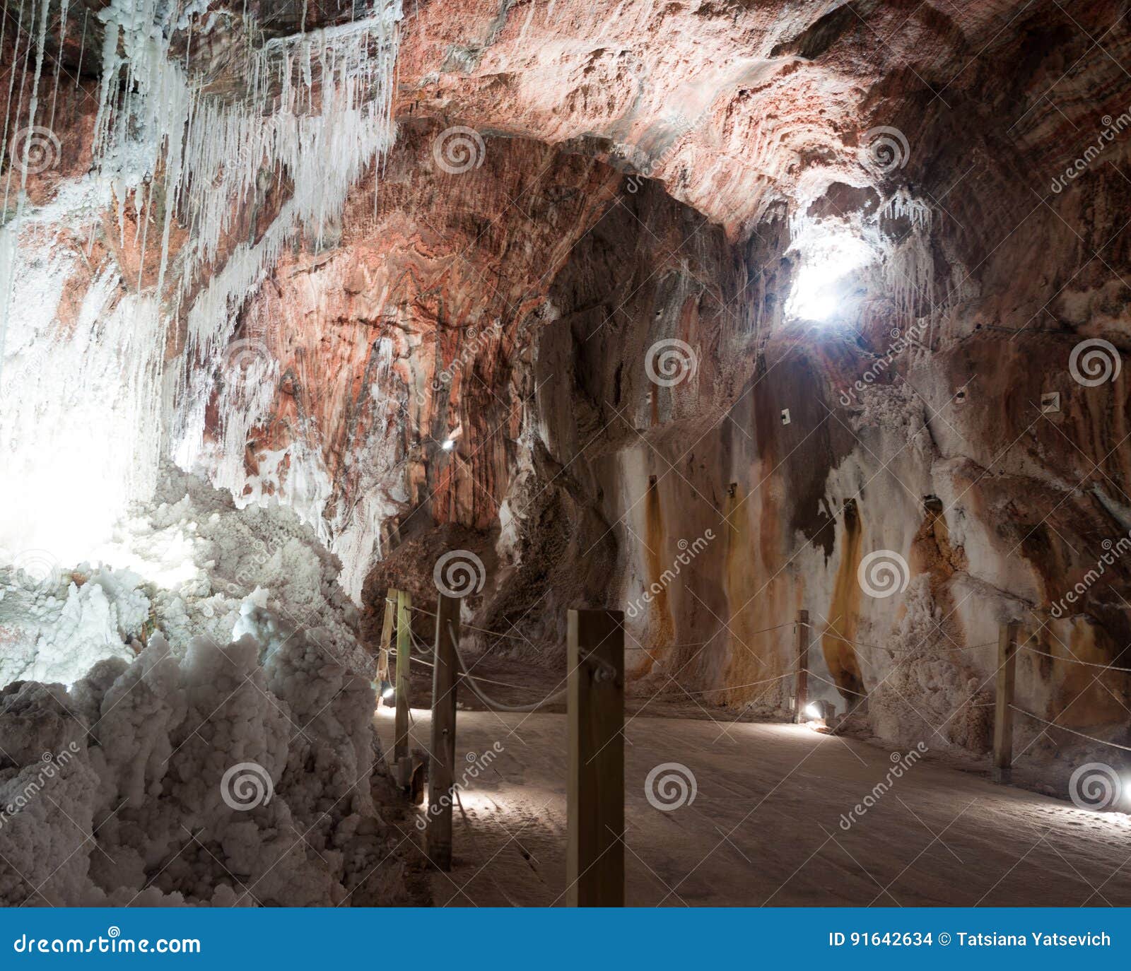 Natural Grotto at Cave with White Natural Stalactites Stock Photo ...
