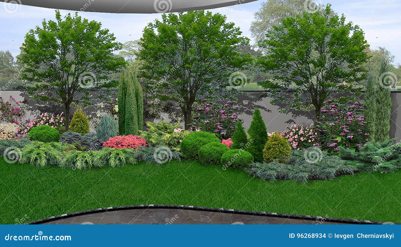 Natural Grounds Surrounding a Home, 3d Render Stock Illustration ...