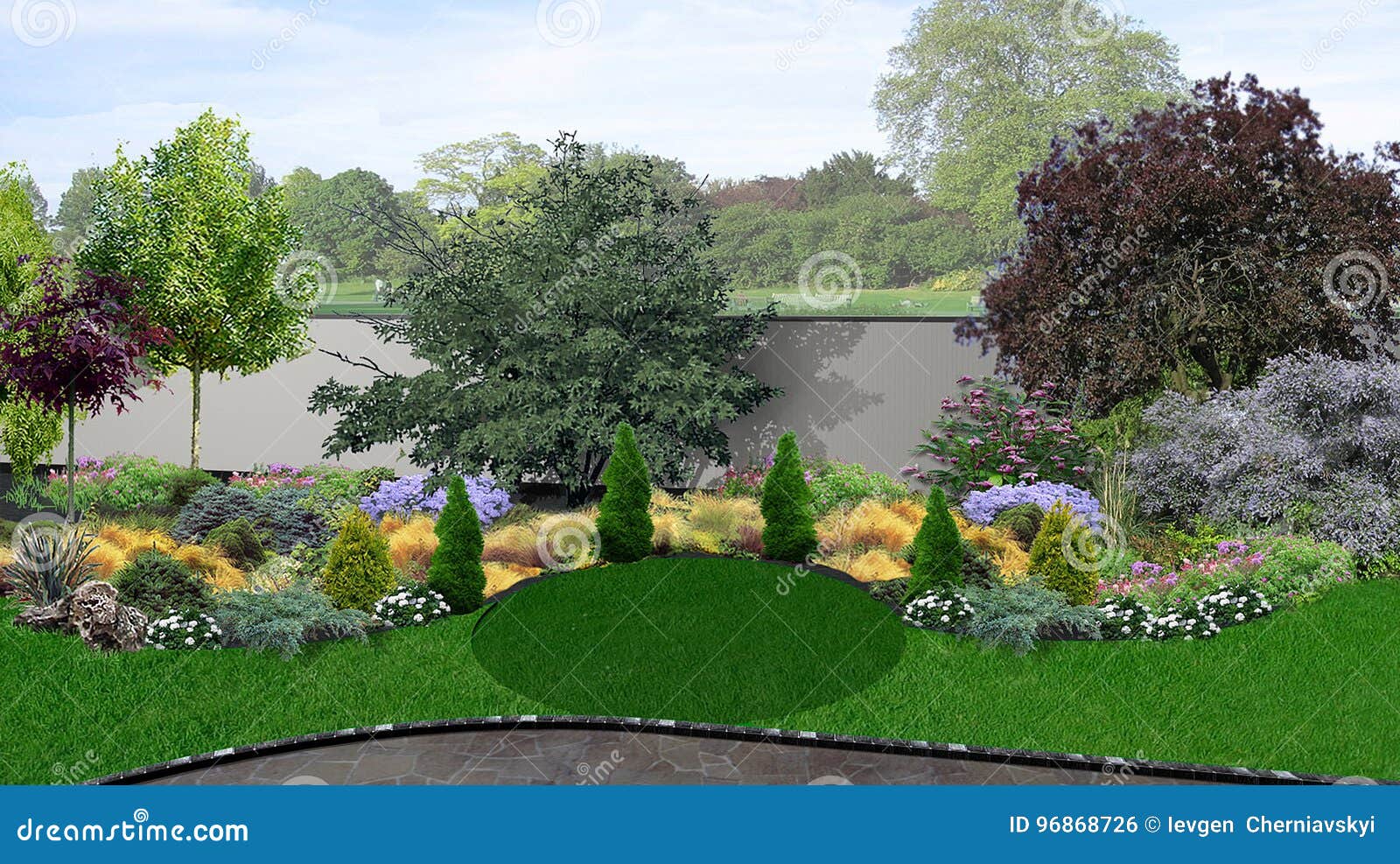 Natural Grounds Surrounding a Home, 3d Render Stock Illustration ...