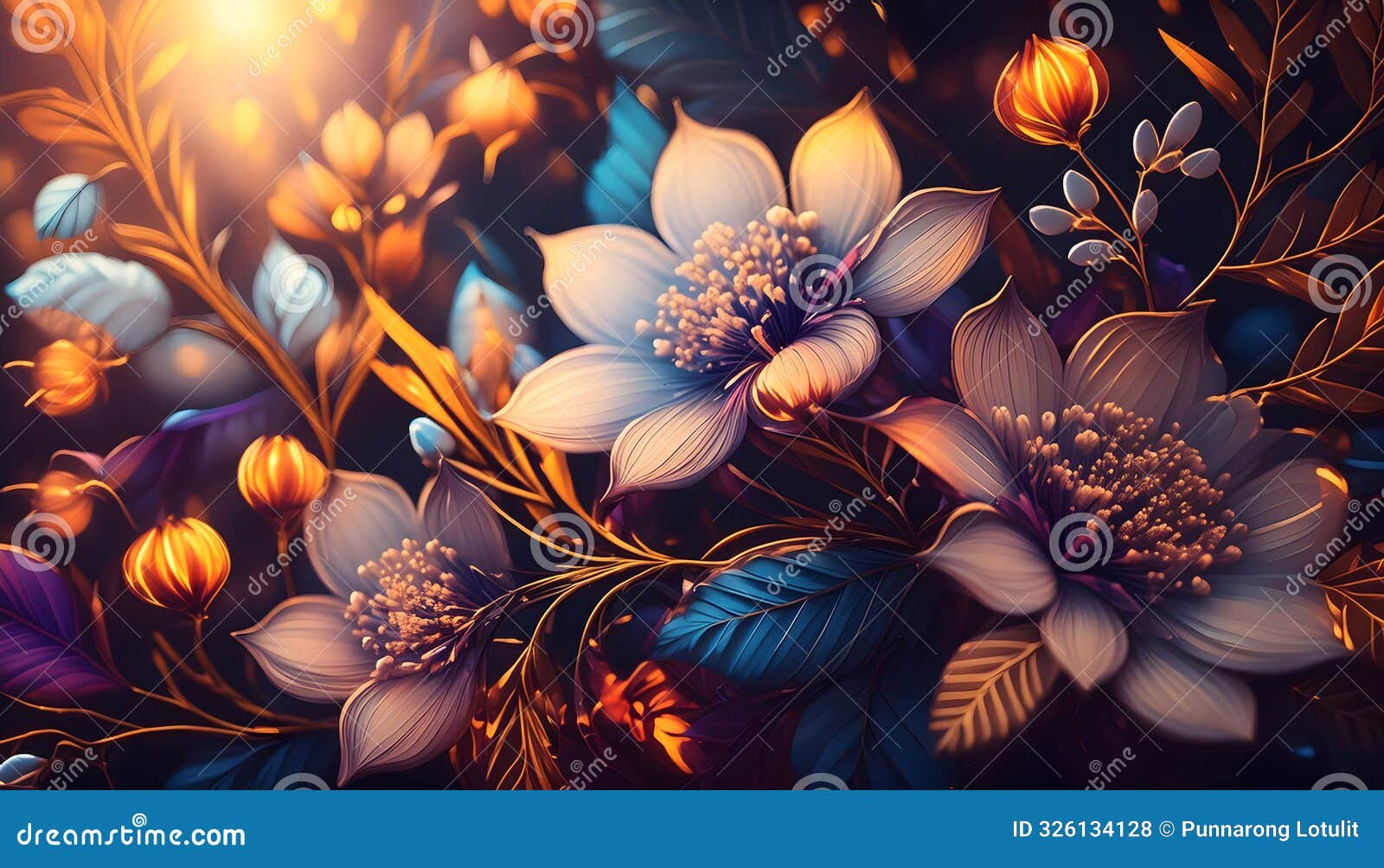 Natural Hand Drawn Pattern Design with Floral on Digital Art Concept ...