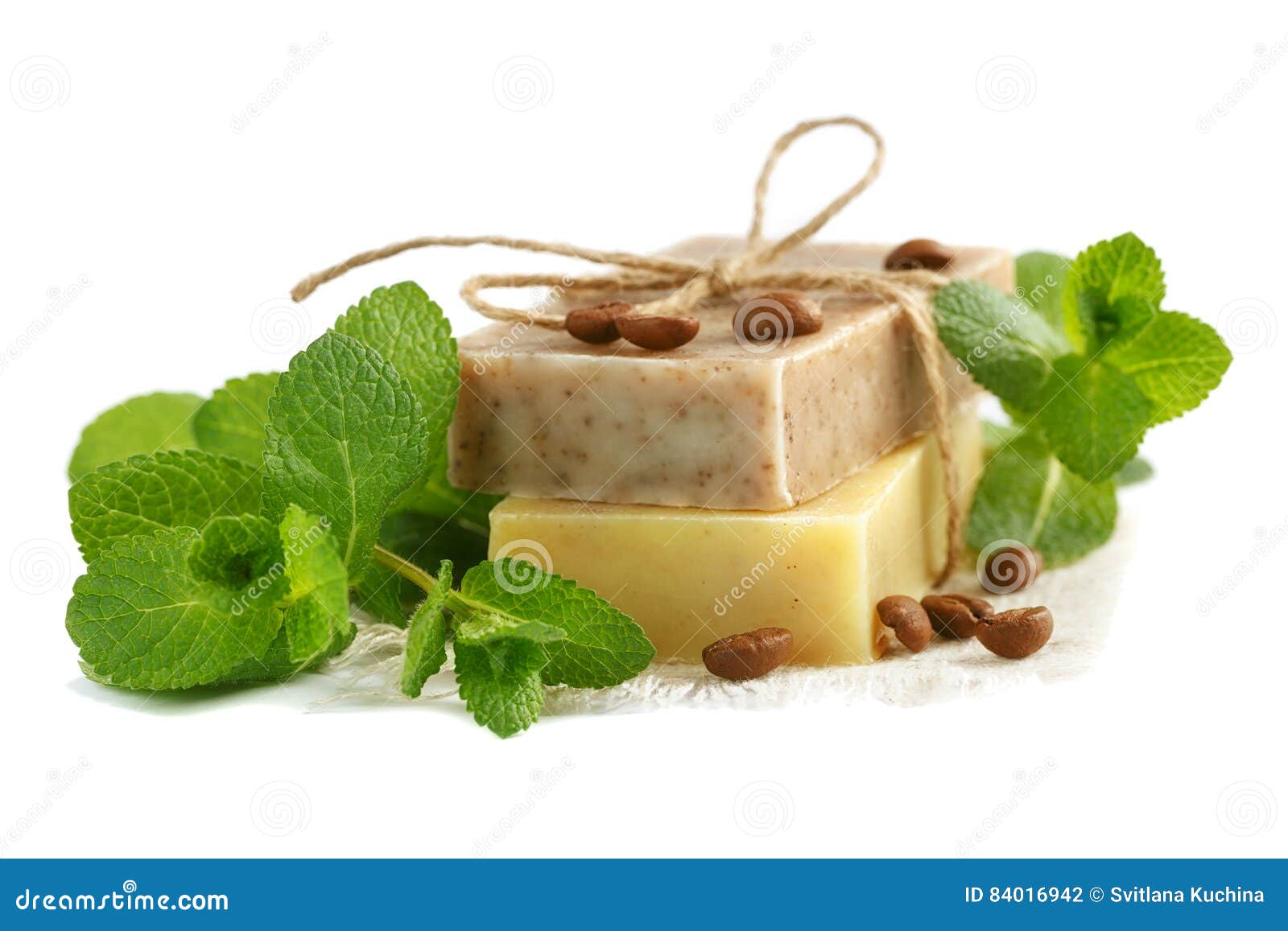 Natural Handmade Soap with Fragrant Herbs and Coffee Beans Stock Photo ...