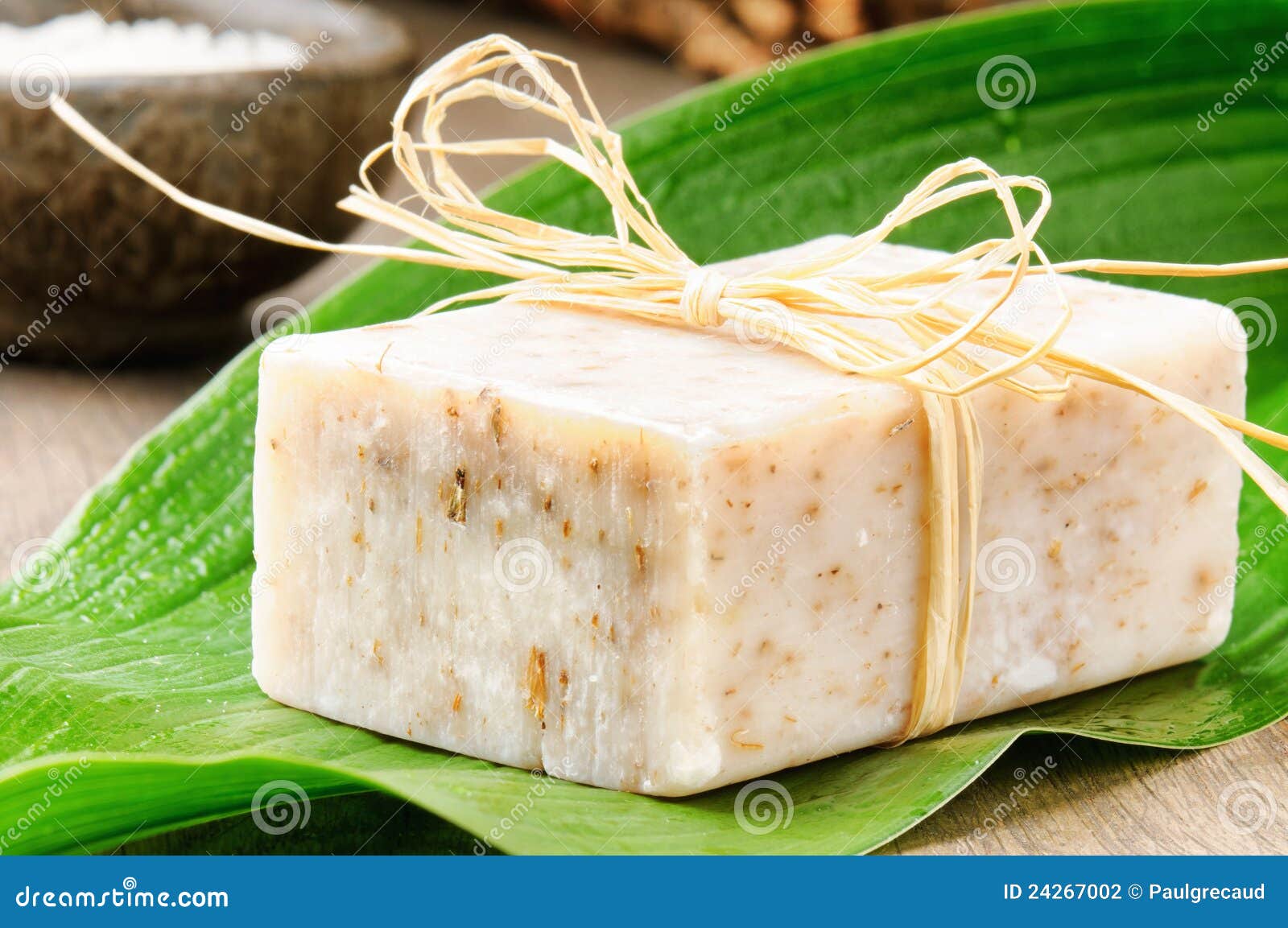 Natural Handmade Soap on a Green Leaf Stock Photo - Image of bathroom ...