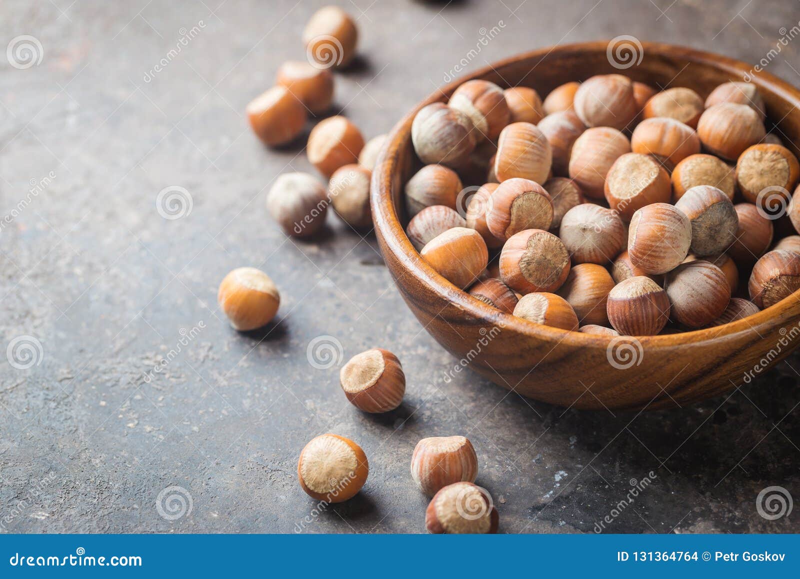 Natural Hazelnut in a Wooden Bowl Stock Photo - Image of protein ...