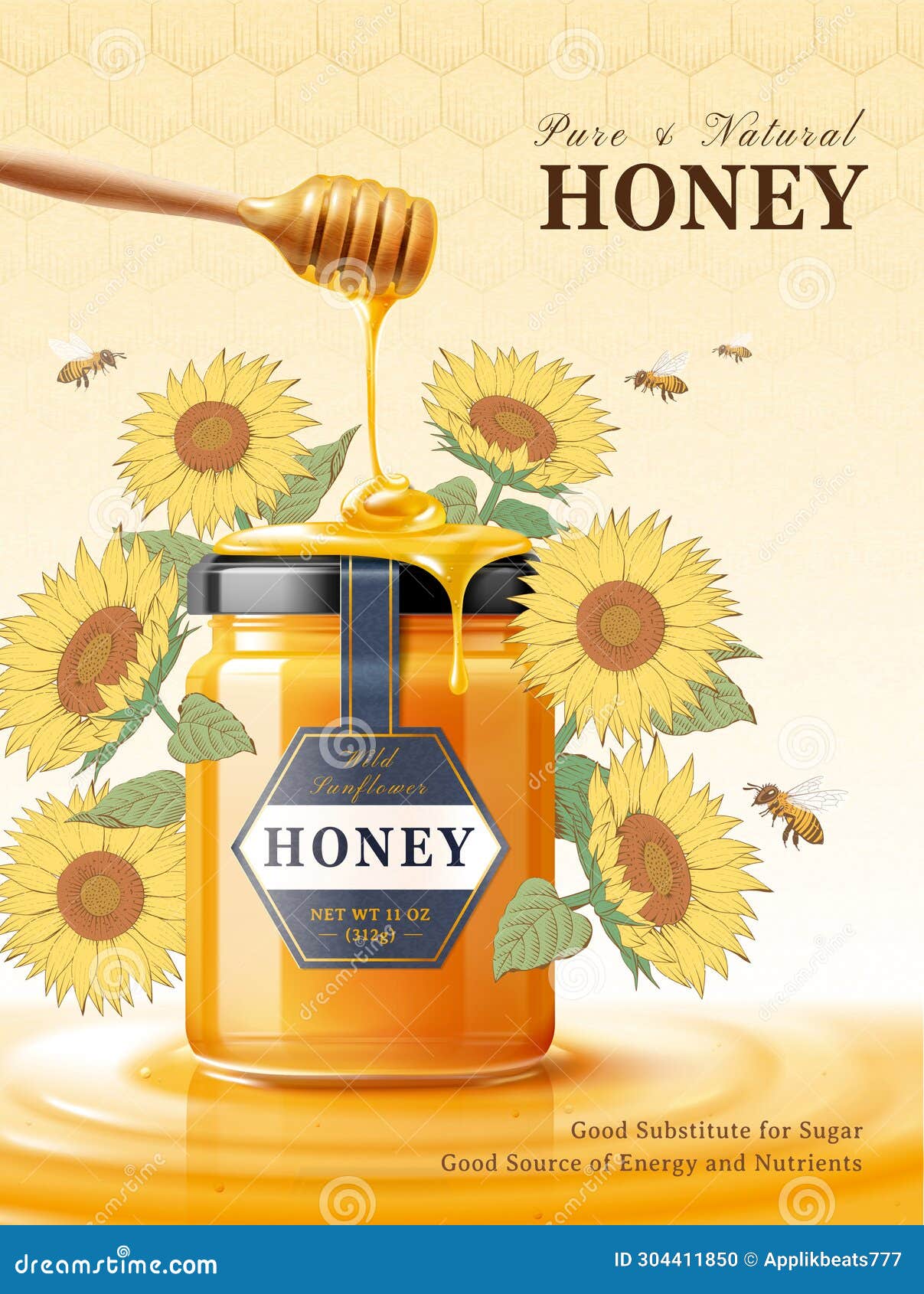 Natural honey ad banner stock vector. Illustration of honey - 304411850