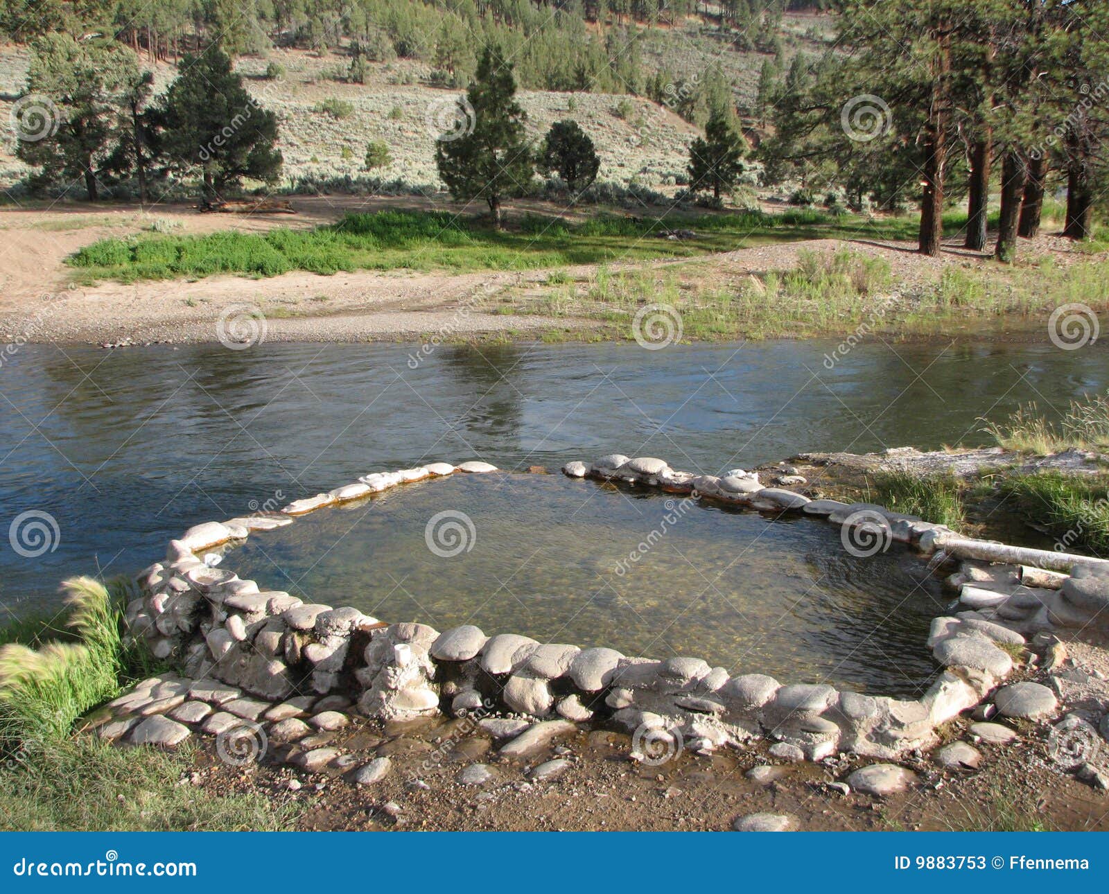 Natural Hot Springs Above a River on the Bank Stock Image - Image of ...